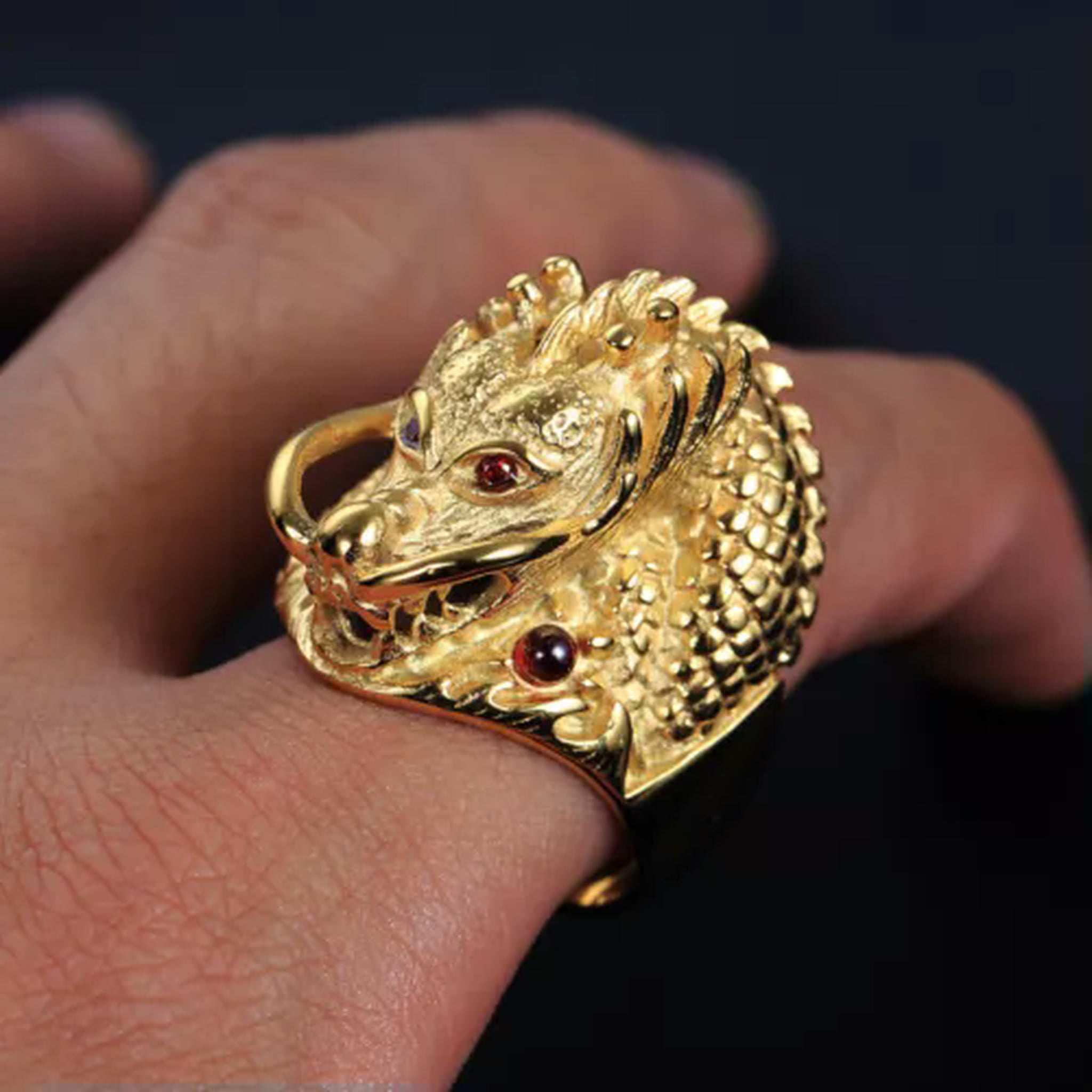 K-KED Men's Dragon Head Rings Stainless Steel Red CZ Eye Dragon Ring ...
