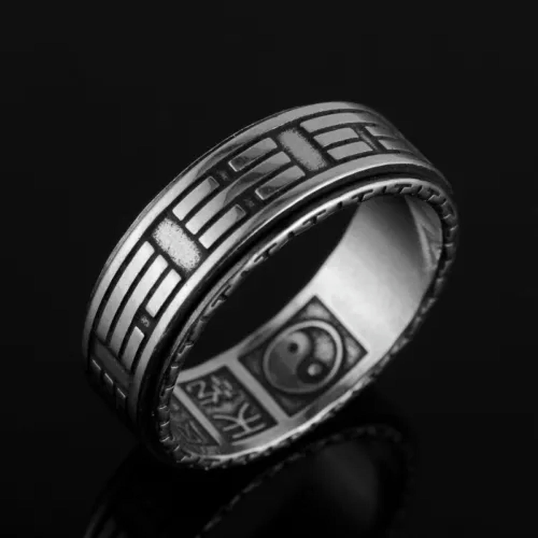 K-KED Men's Ring Chinese Taoist Gossip Rotatable Titanium Steel Lucky ...