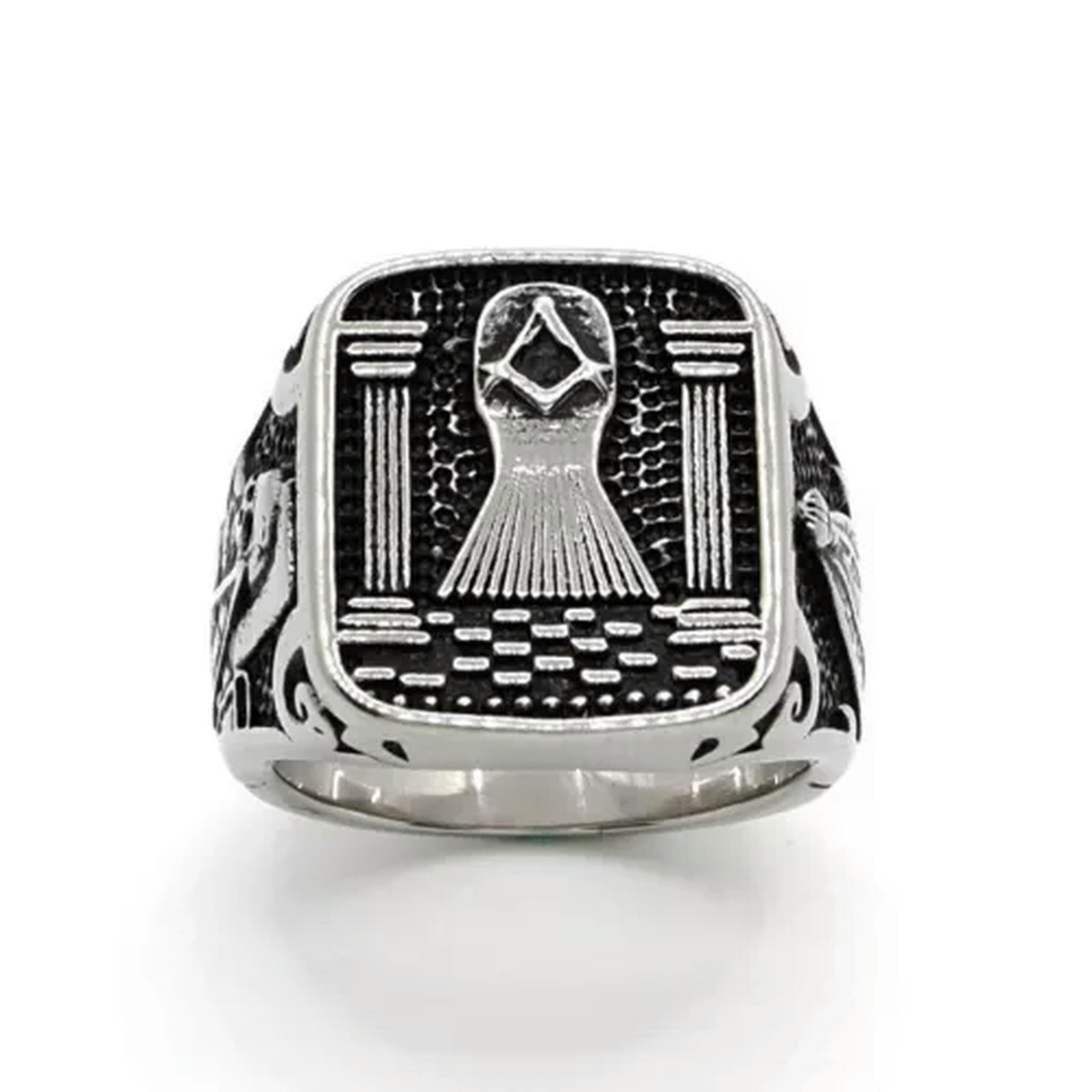 K-KED Men's Vintage Egypt Palace Masonic Signet Ring Stainless Steel ...
