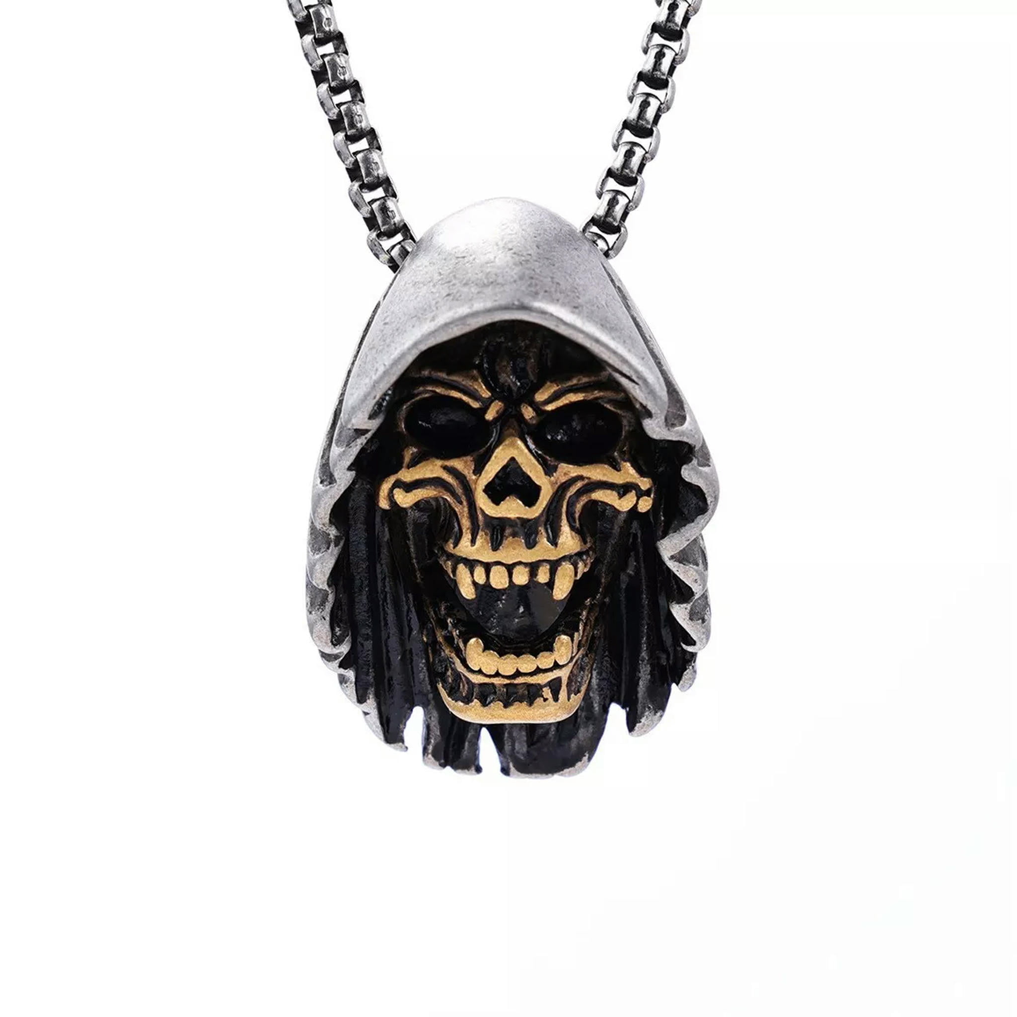 K-KED Mens Gothic Stainless Steel Cap Death Skull Grim Reaper Pendant ...