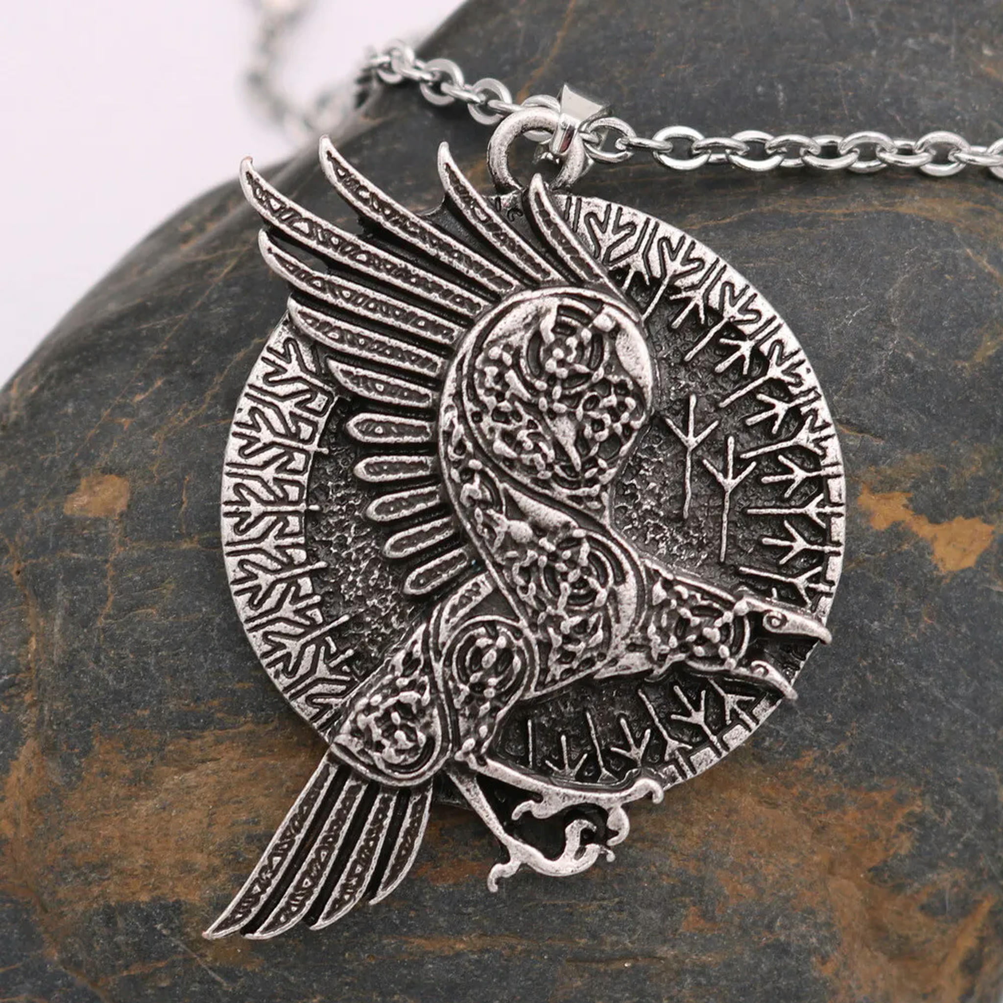 K-KED Mens Norse Viking Talisman Amulet Raven Crow Pendant Necklace Men ...