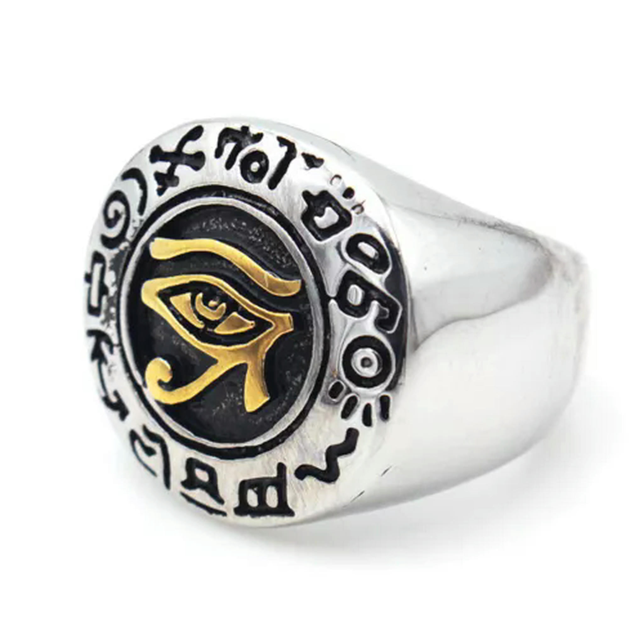 K-KED Mens Silver Stainless Steel Egyptian Evil Eye of Horus Ra Ring ...