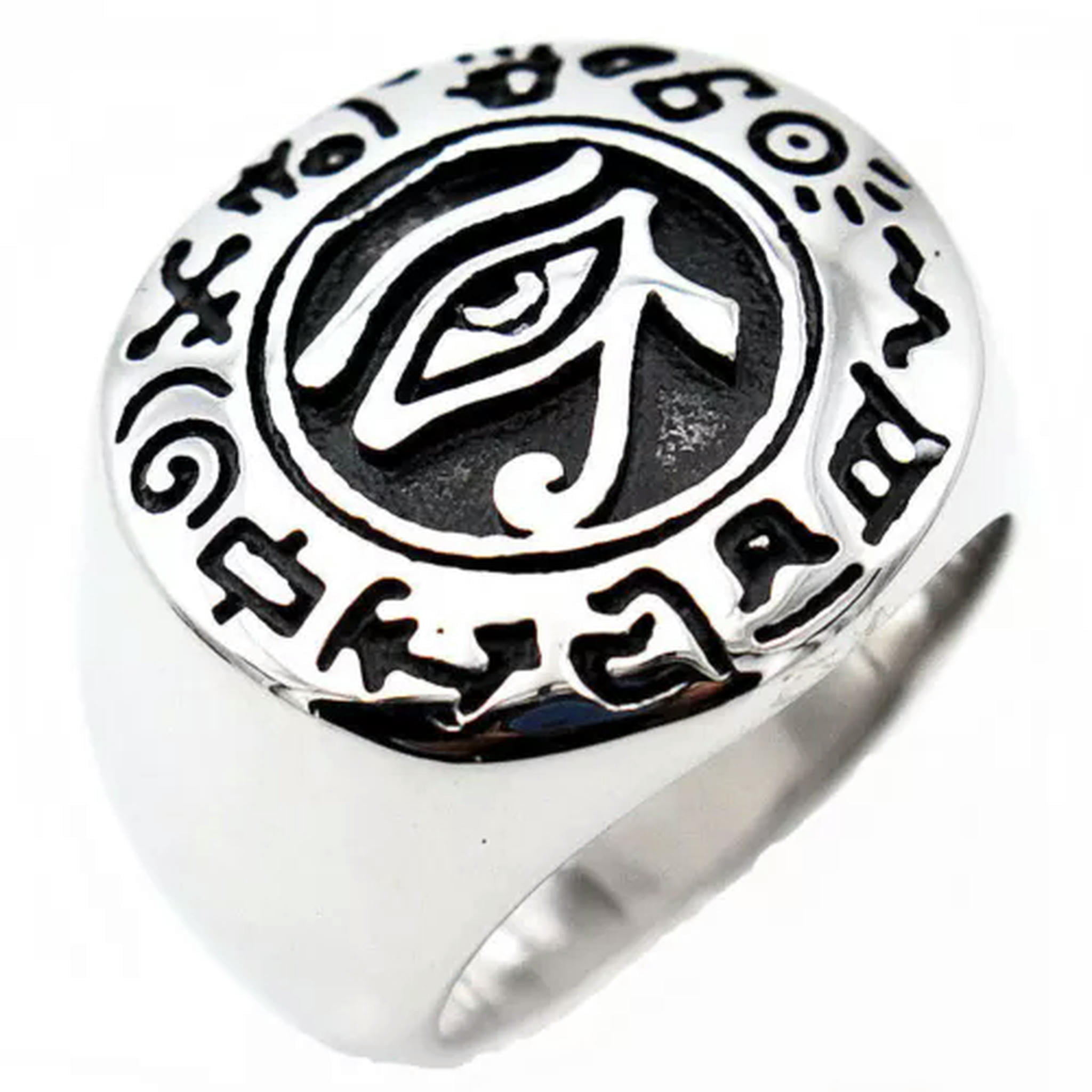 K-KED Mens Silver Stainless Steel Egyptian Evil Eye of Horus Ra Ring ...