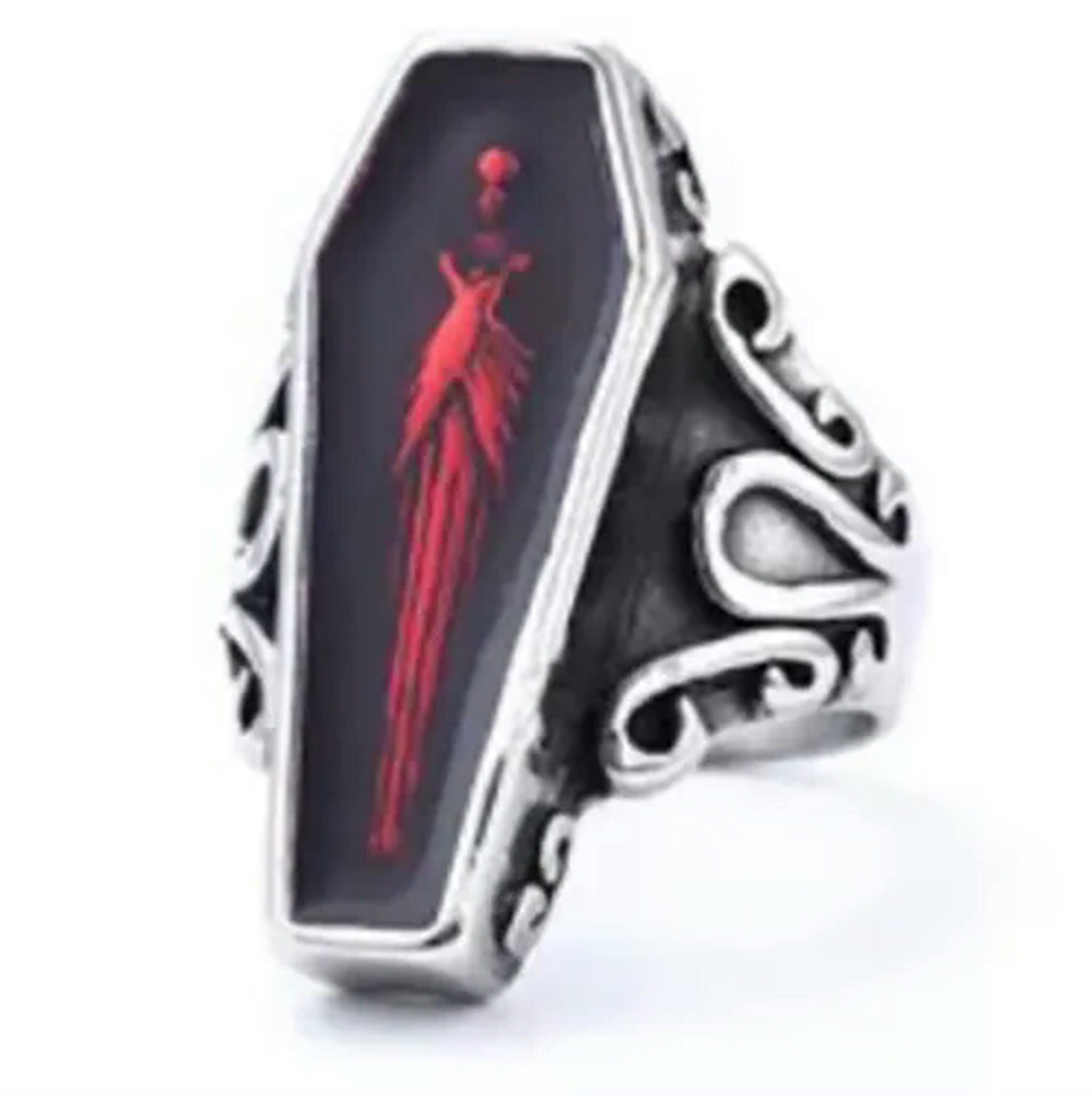 K-KED Mens Stainless Steel Punk Coffin Rings Gothic Zombie Vampire ...
