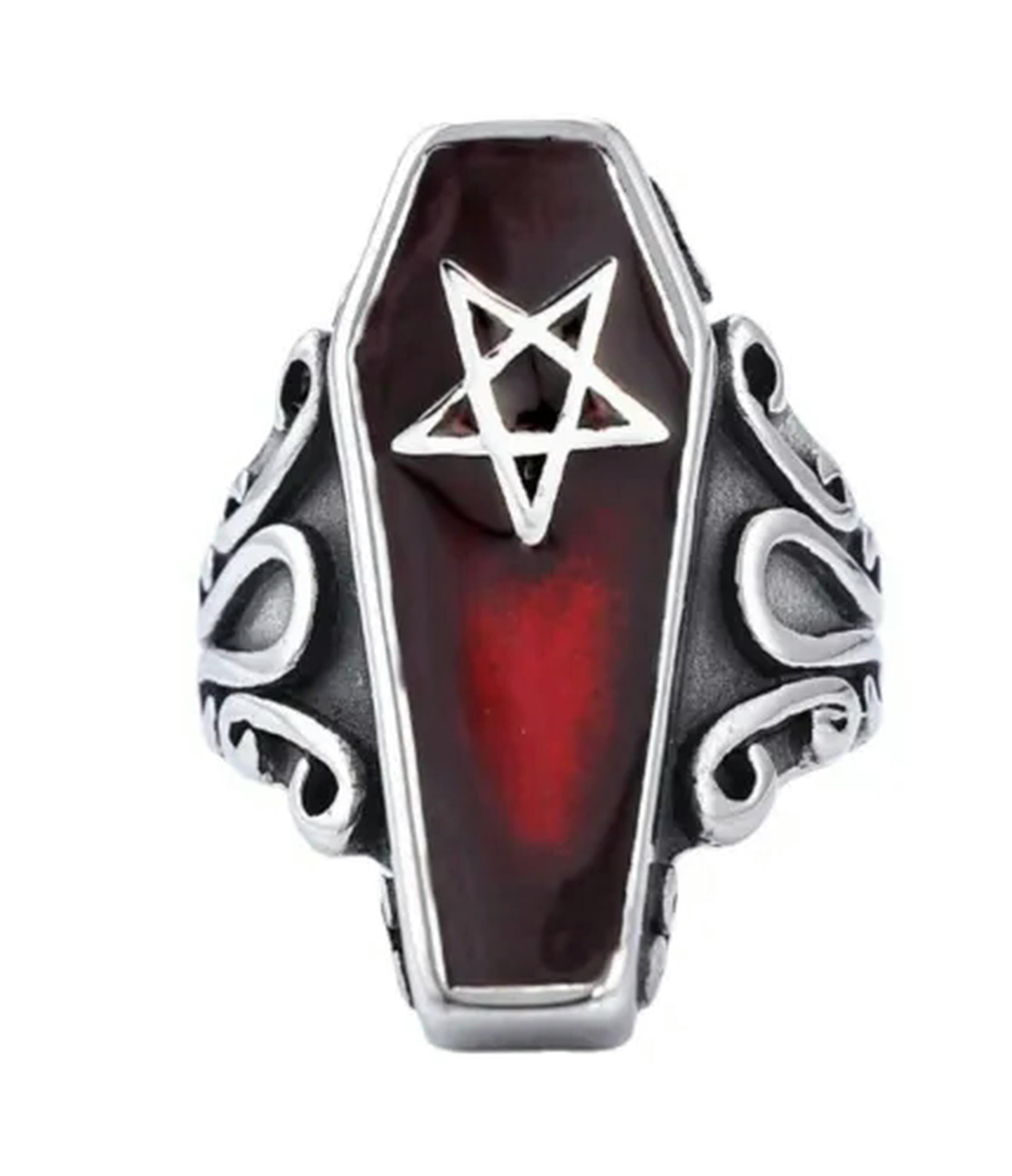 K-KED Mens Stainless Steel Punk Coffin Rings Gothic Zombie Vampire ...