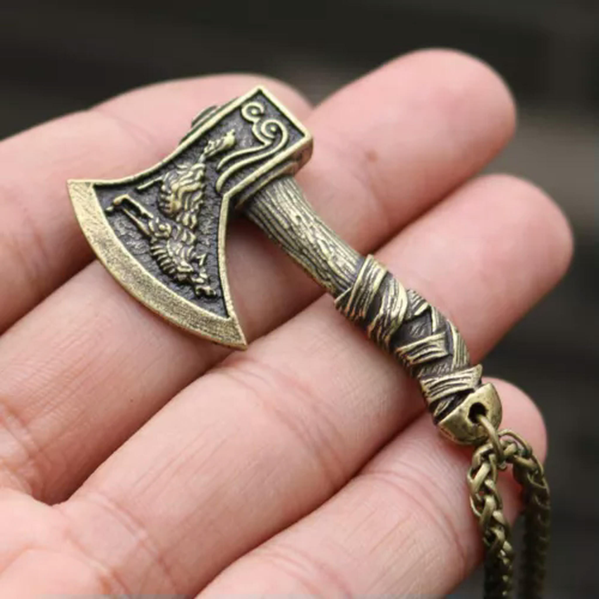 K-KED Mens Vintage Norse Viking Animal Raven Axe Wolf Pendant Necklace ...