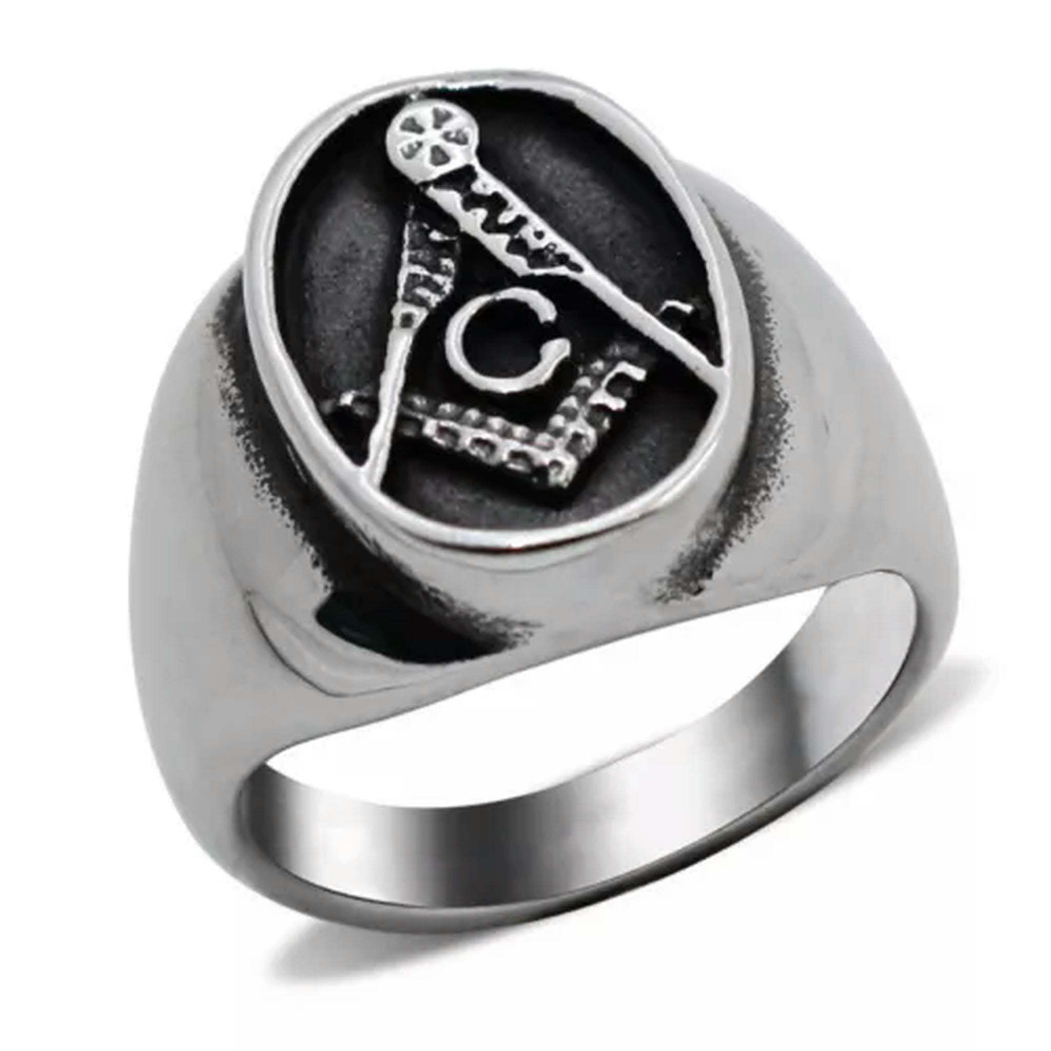 K-KED Mens Vintage Oval Freemason Finger Ring Stainless Steel Masonic ...