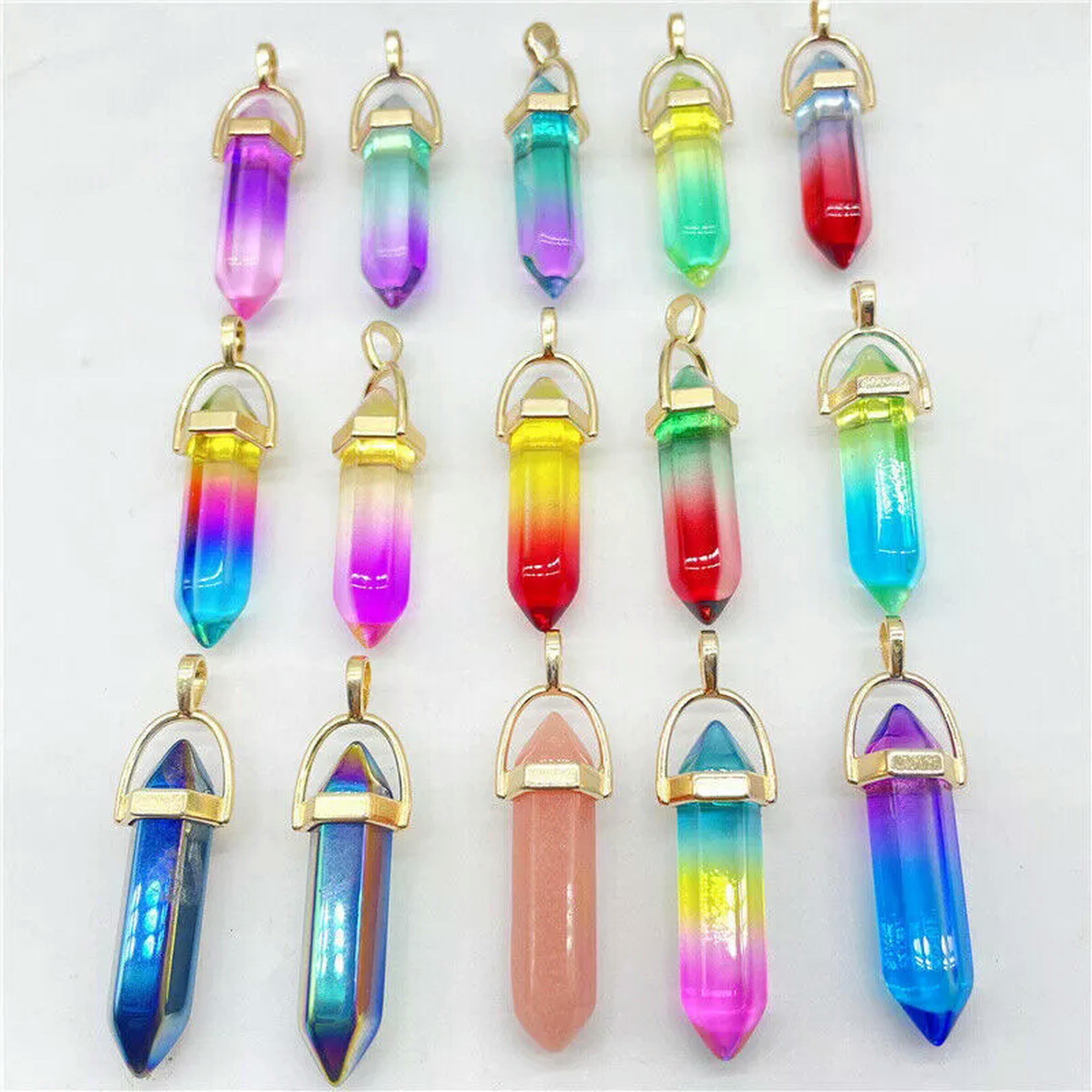 K-KED Mixed Crystal Glass 30pcs Hexagonal Column Stone Pendants for ...