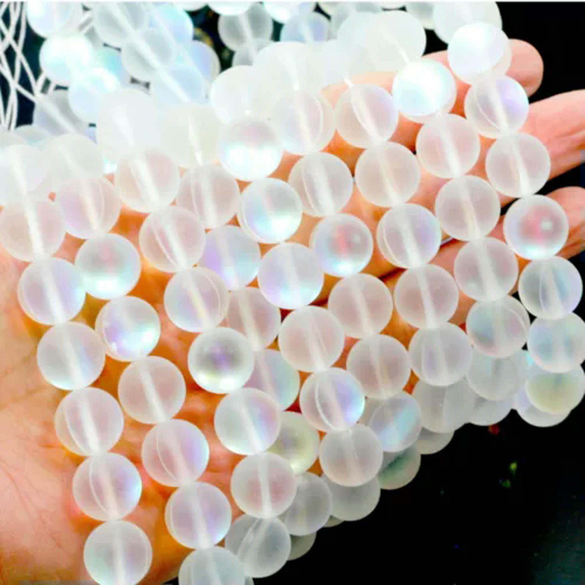 K-KED Moonstone Color Crystal Matte Clear Iridescent Round Bead 15" 6mm ...