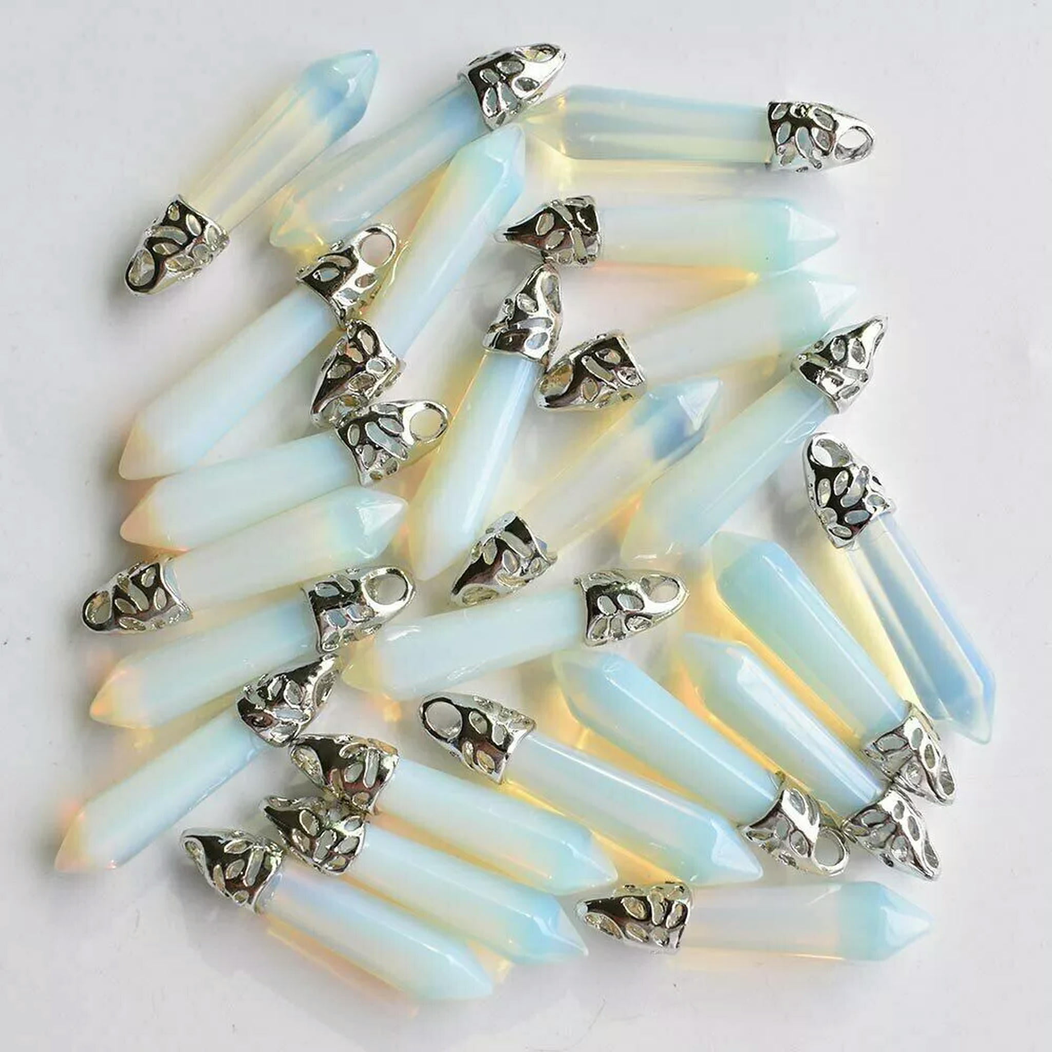 K-KED Natural 20pcs Opal Stone Hexagonal Pillar Pendant Bead Delicate ...