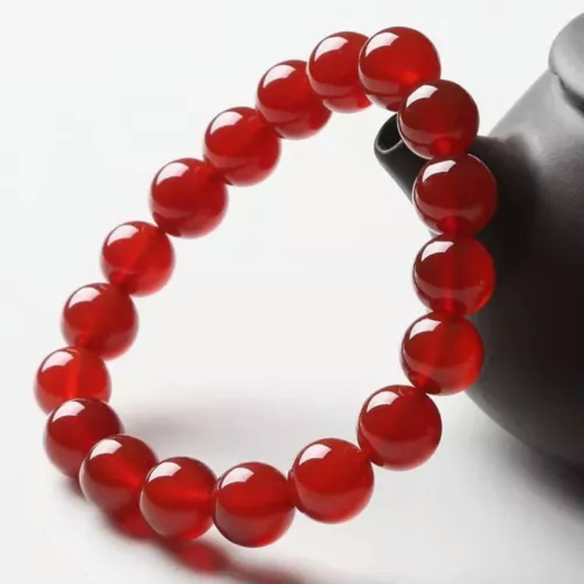 K-KED Natural 6/8/10/12/14mm Red Jade Gemstone Round Beads Bangle ...
