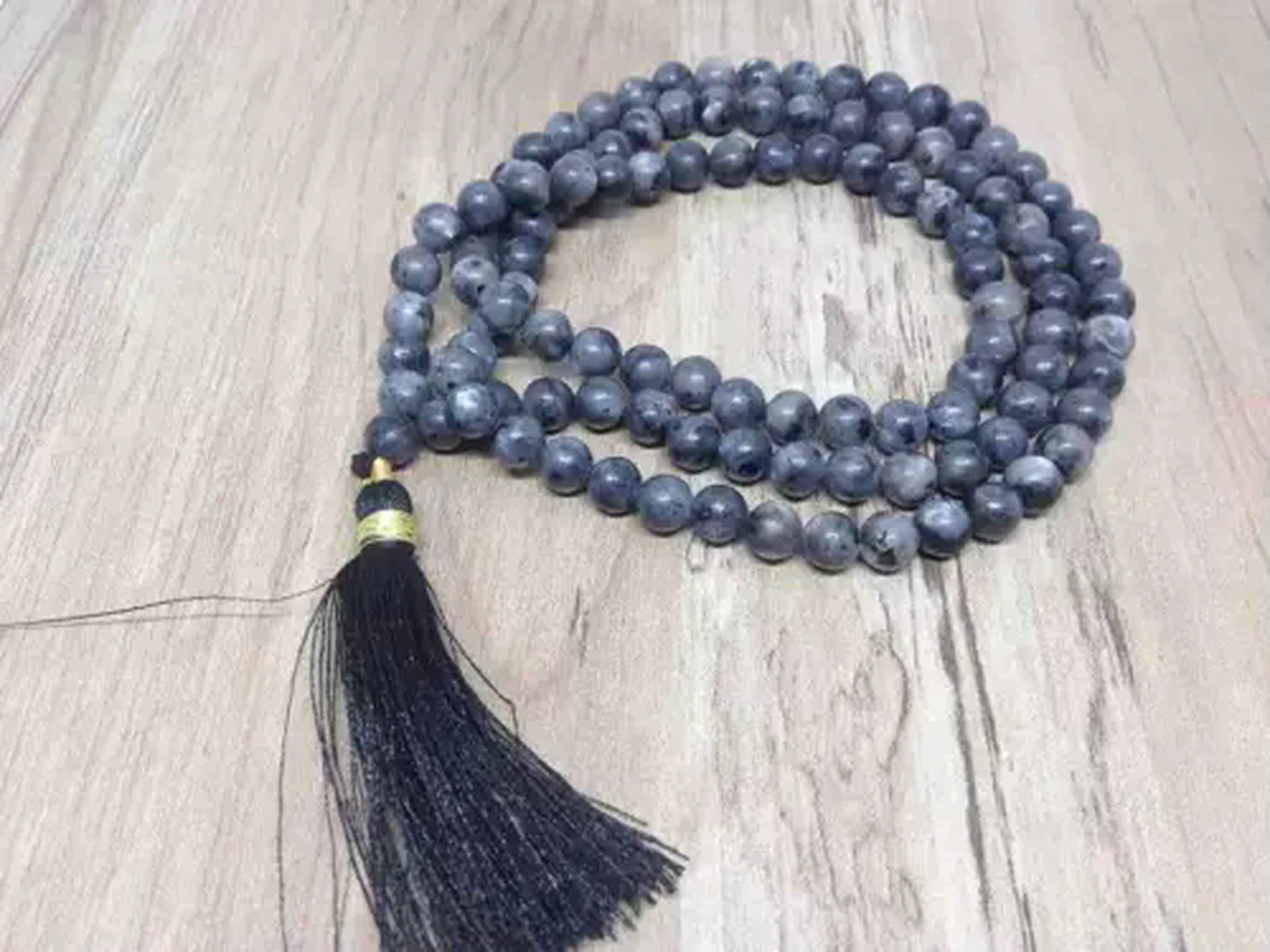 K-KED Natural 6mm BLACK WHITE LABRADORITE Mala 108 prayer beads ...