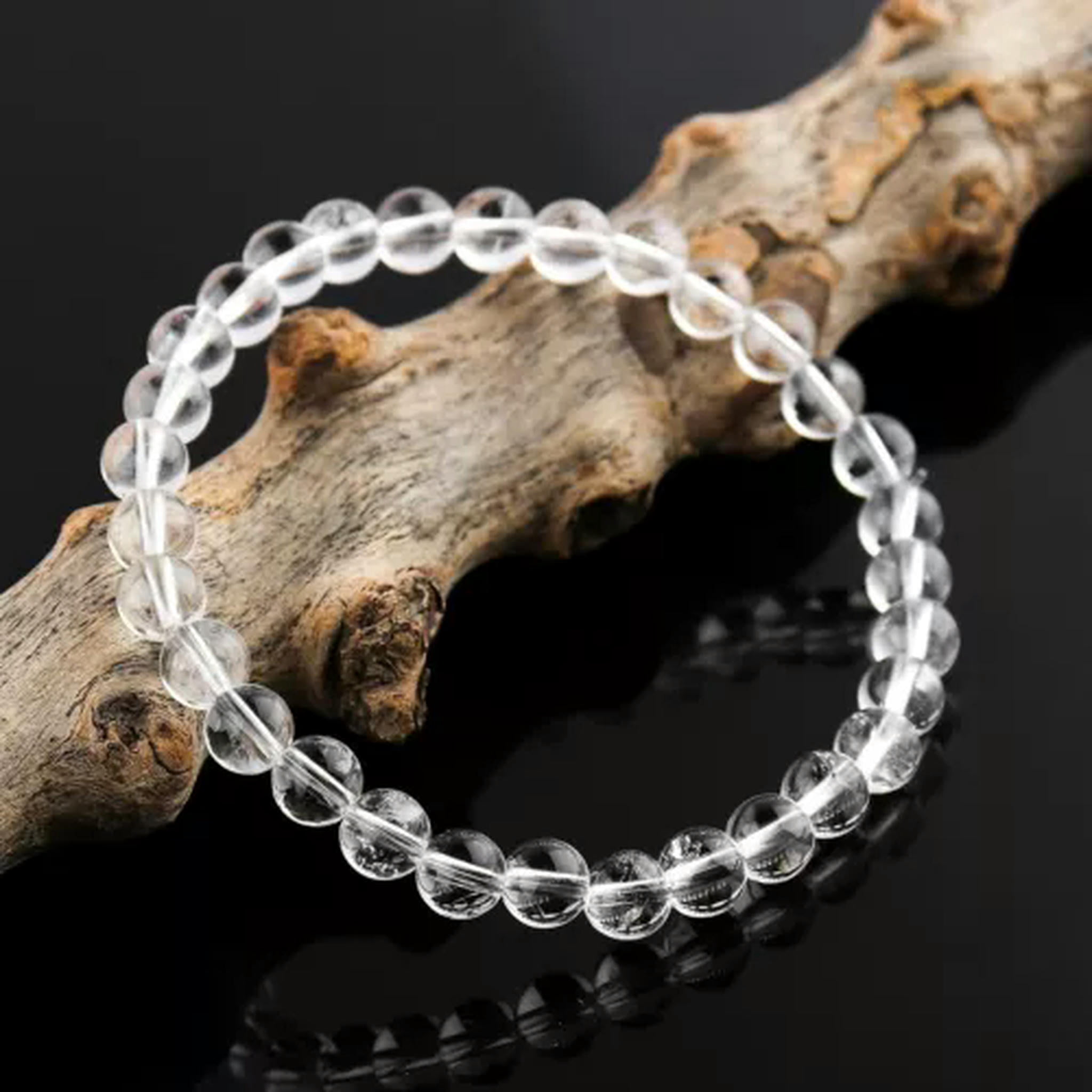 K-KED Natural 6mm Clear Quartz Stone Bracelet White Crystal Stretch ...