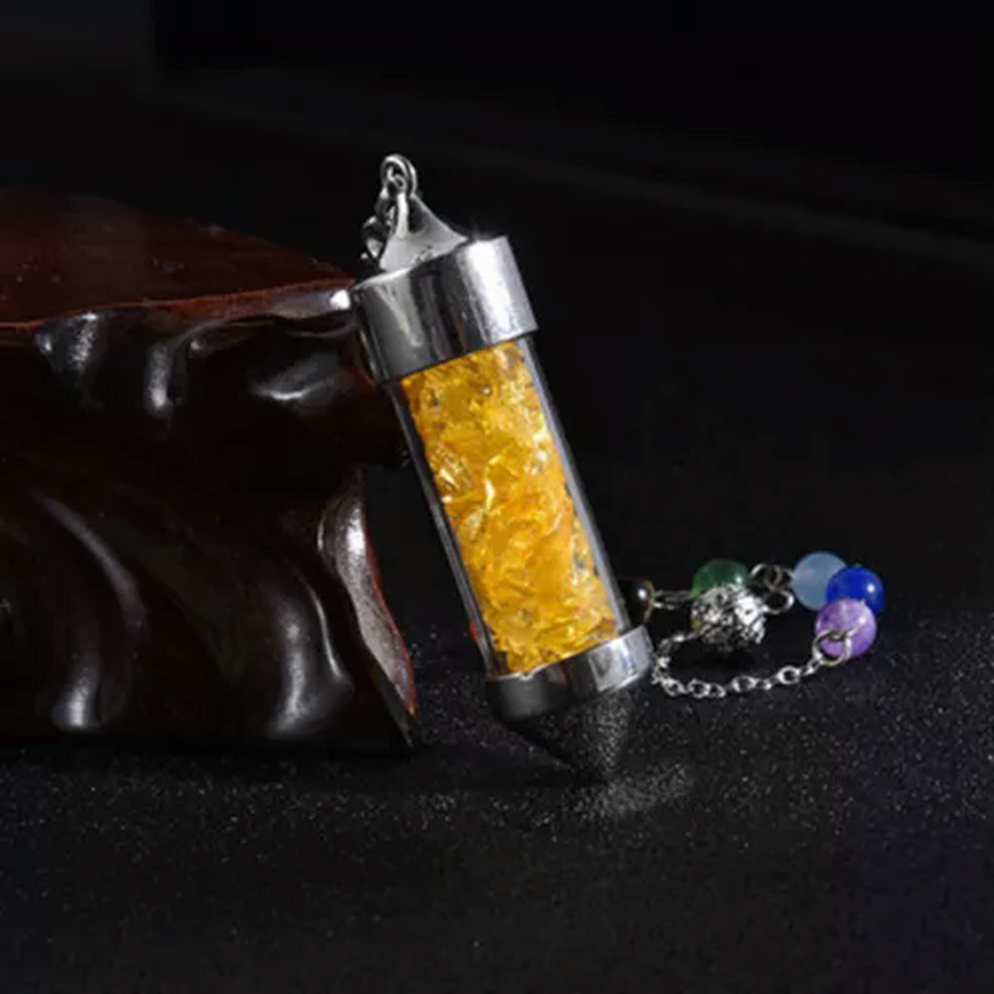 K-KED Natural 7 Chakra Gravel Drift Bottle Pendant Bead Healing ...
