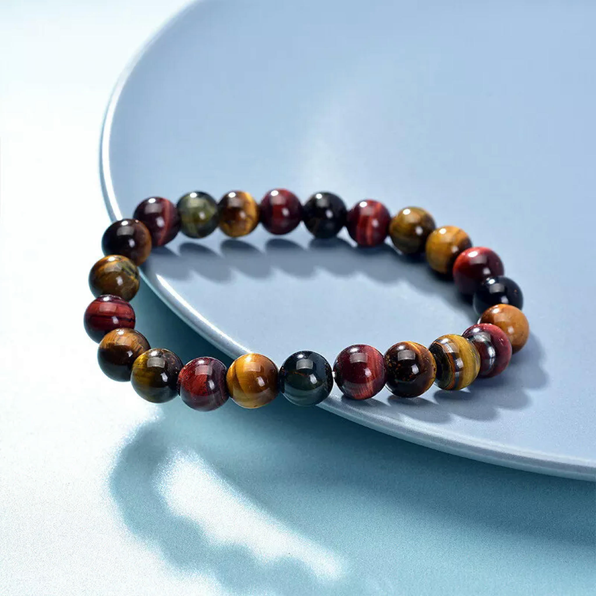 K-KED Natural 8mm Rainbow Tiger's Eye Beads Crystal Healing Protect ...