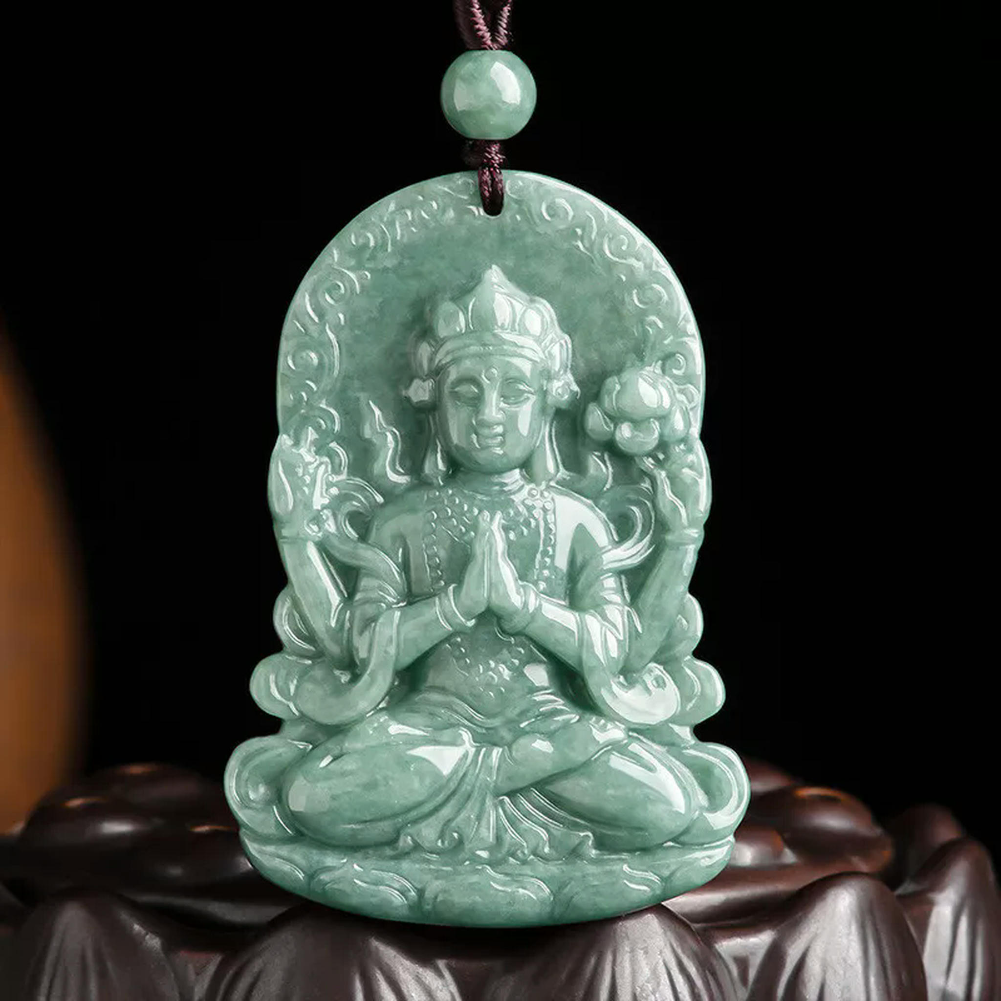 K-KED Natural A-Grade Jade Bean Seed Four Arm Guanyin Jade Jade Pendant ...