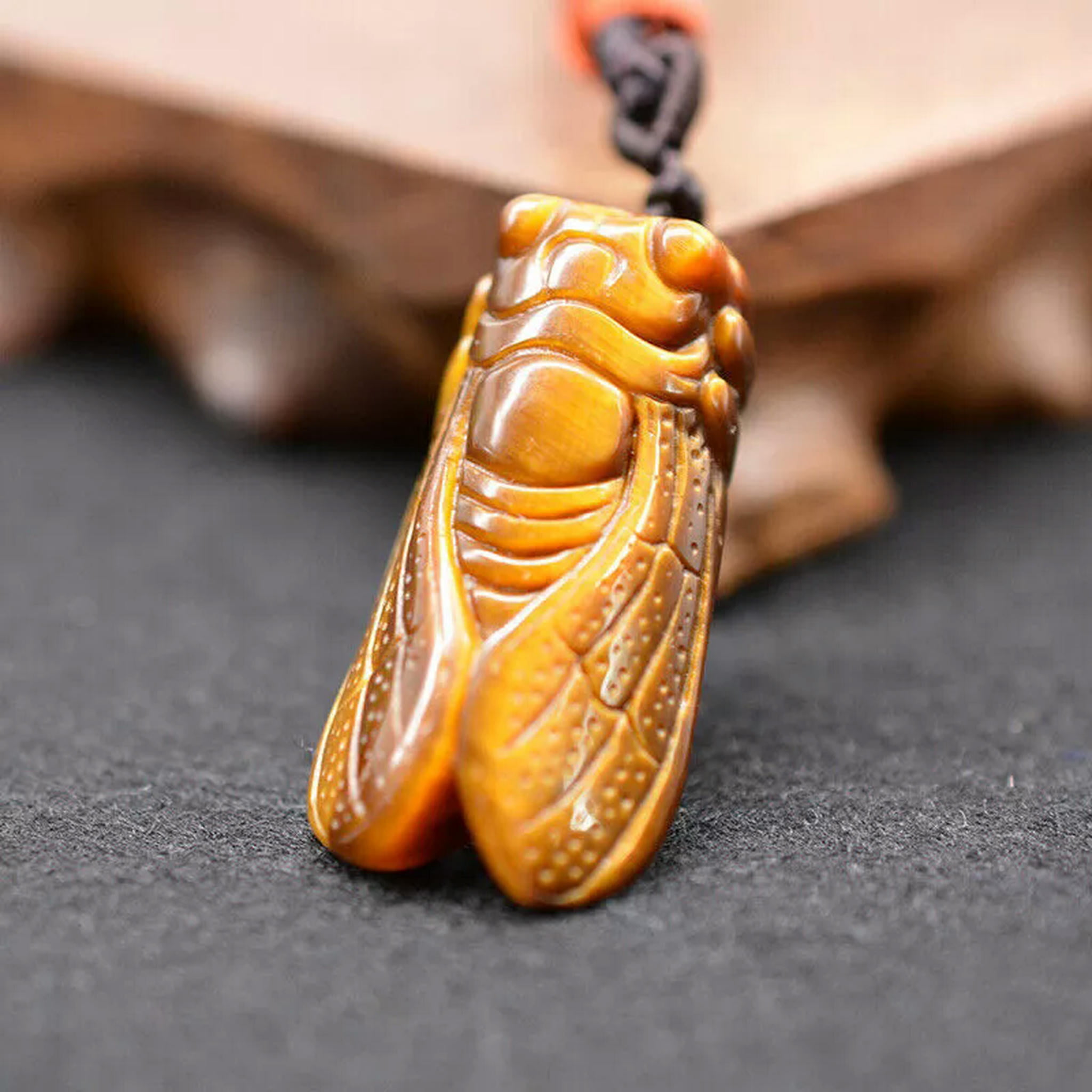K-KED Natural African Tigers Eye Stone Cicada Necklace Men Amulet ...