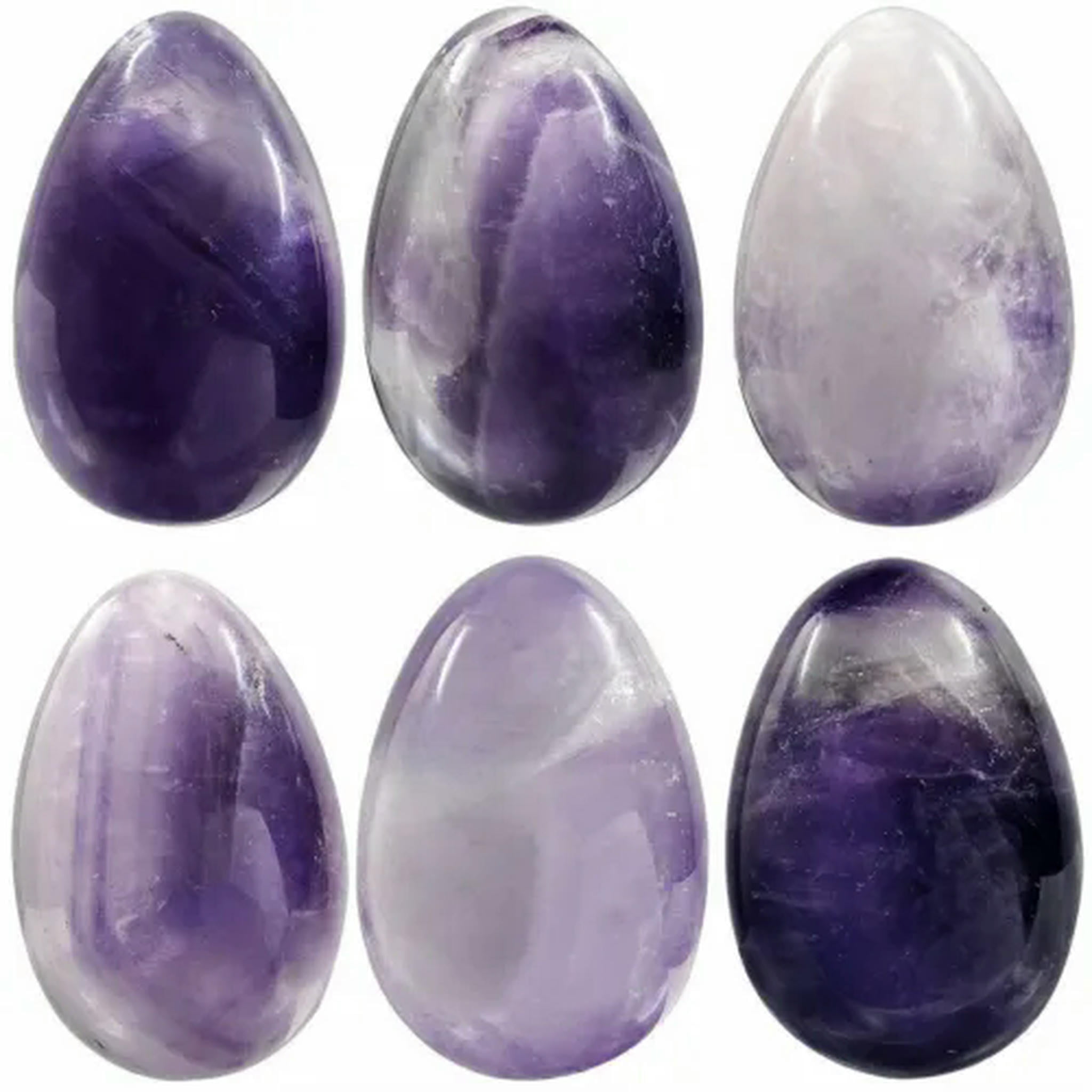 K-KED Natural Amethyst Crystal Egg Gemstone Healing Exercise Palm Worry ...