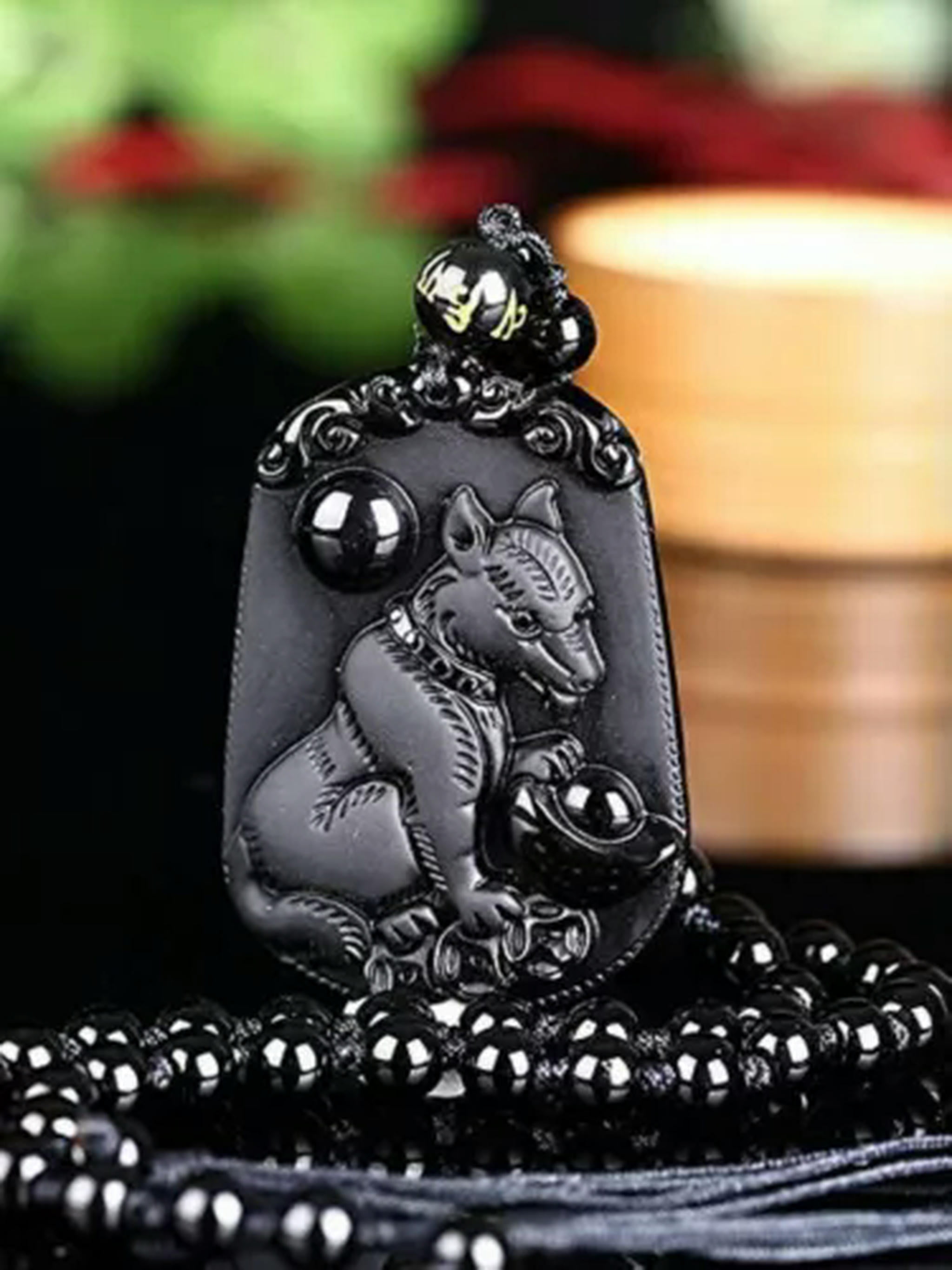 K-KED Natural Black Obsidian Chinese Zodiac Necklace Amulet Animals ...