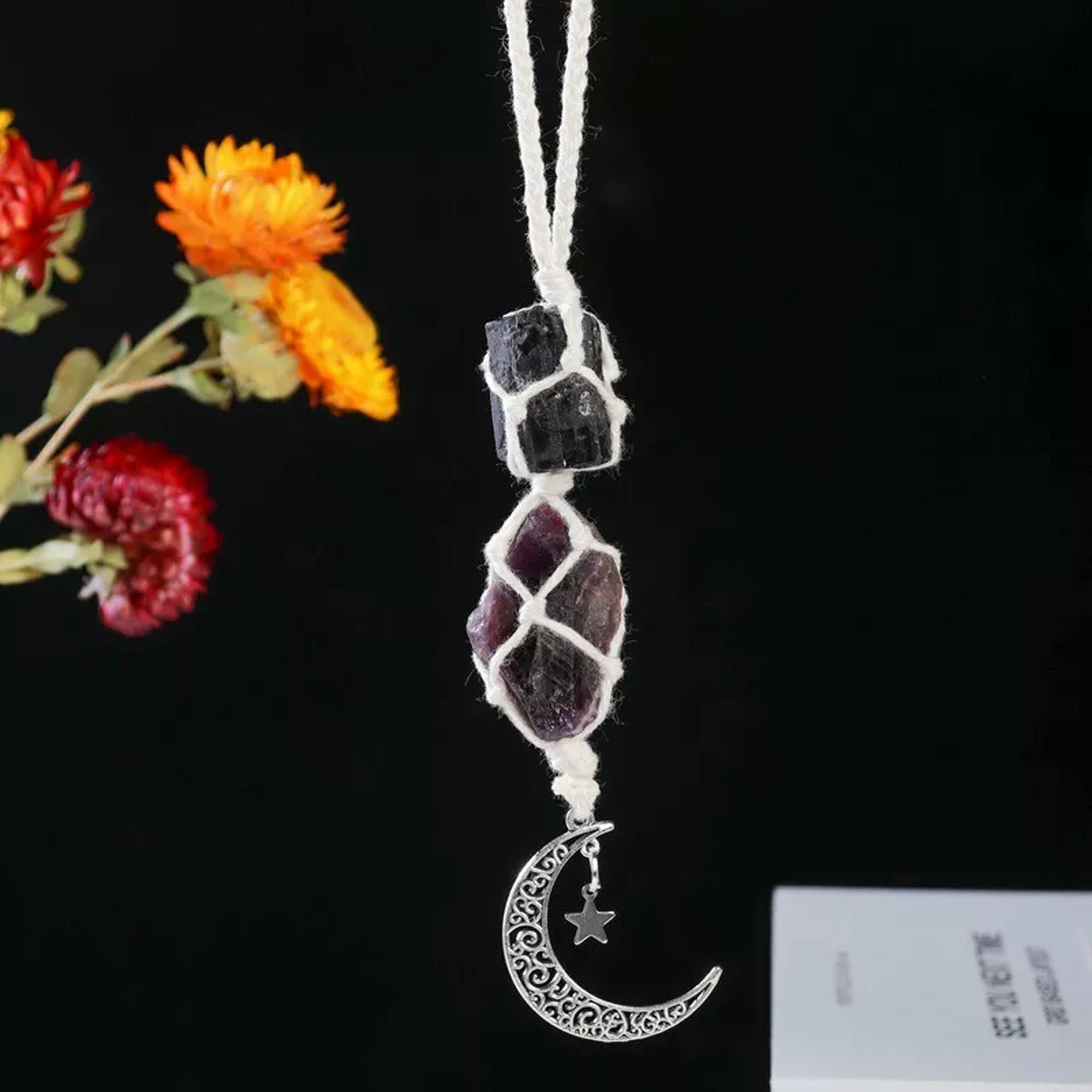 K-KED Natural Black Tourmaline Amethyst Quartz Crystal Stone Car ...
