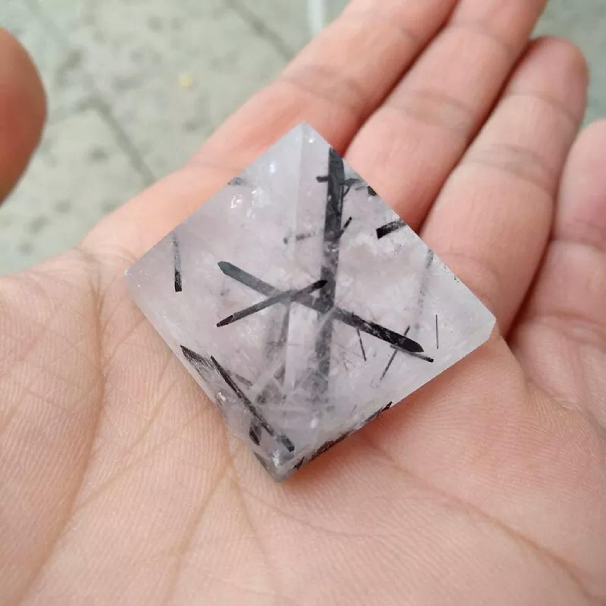 K-KED Natural Black Tourmaline Quartz Crystal Tower Rutilated Pyramid ...