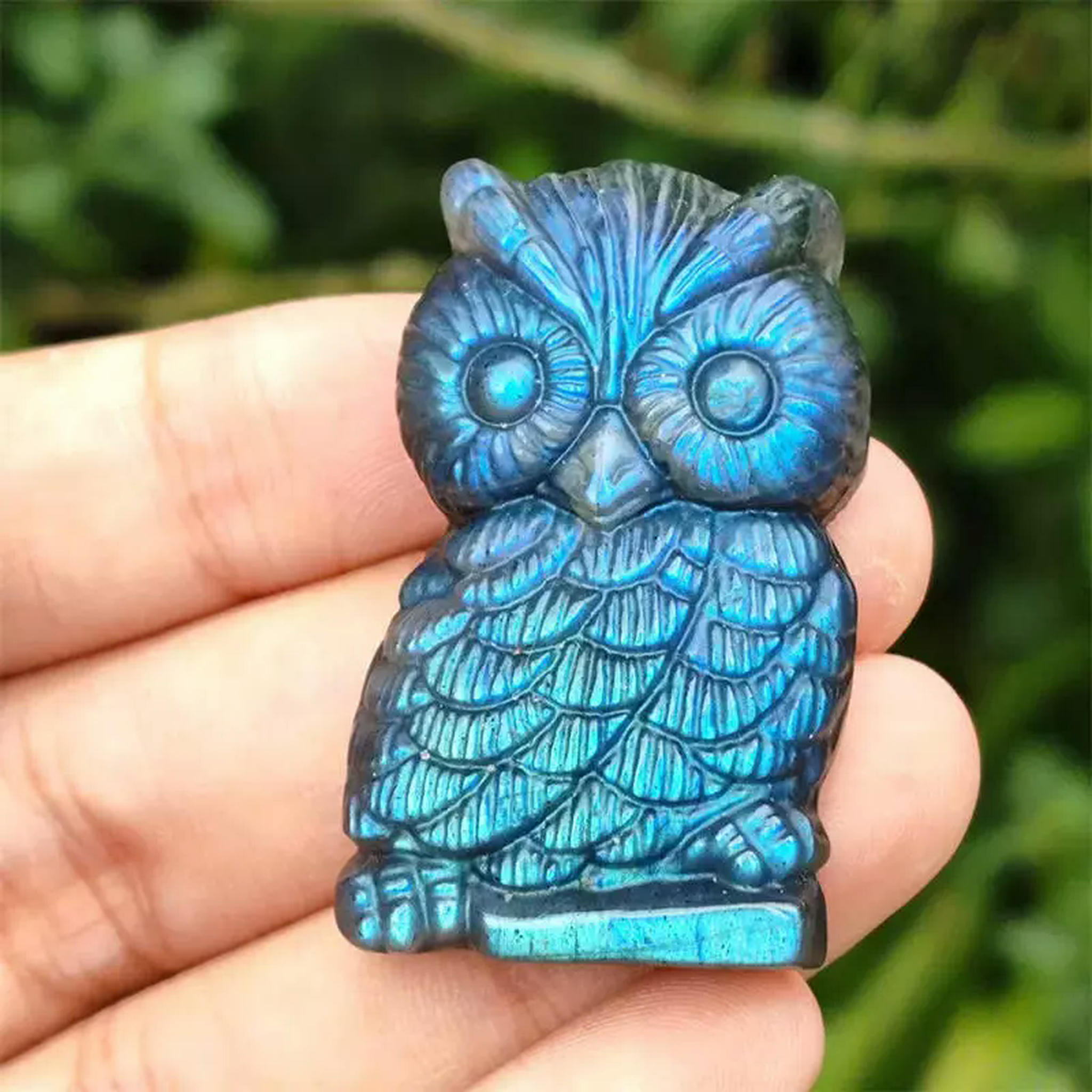 K-KED Natural Blue Labradorite Quartz Crystal Owl Carved Gem Statue ...