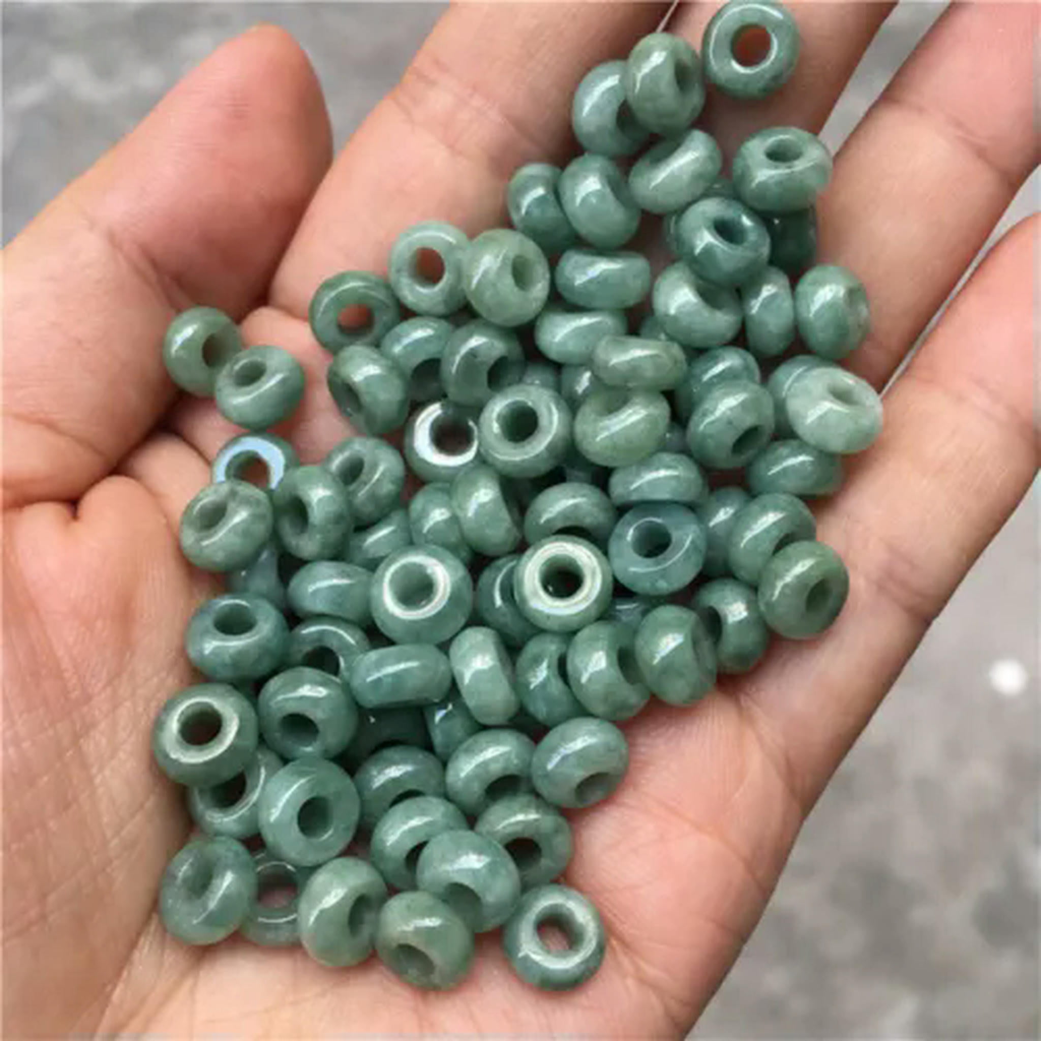 K-KED Natural Chinese Jadeite Loose Jade Stone Beads A Grade Oil Green ...