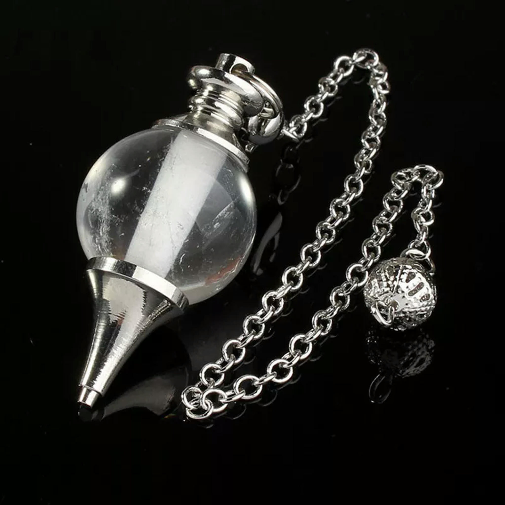 K-KED Natural Clear Quartz Crystal Bead Dowsing Pendulum Pendant Reiki ...