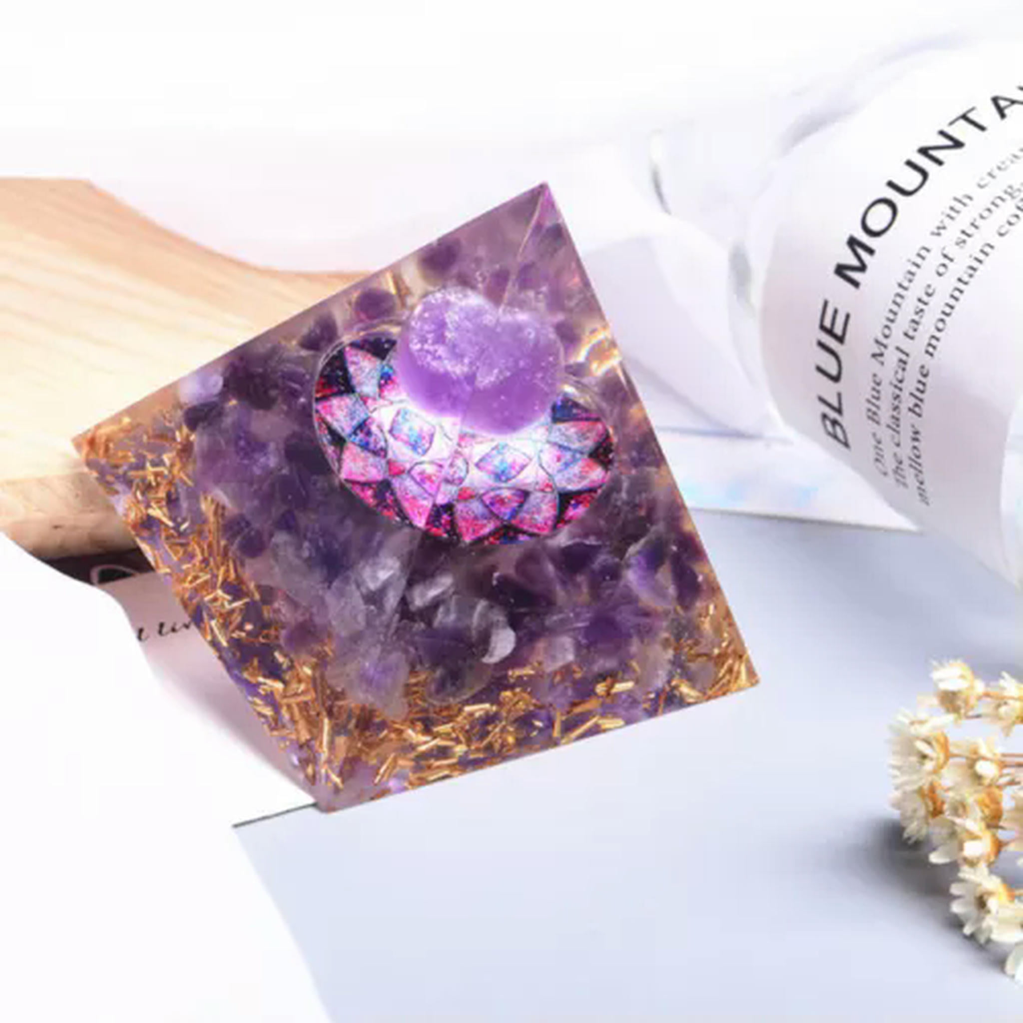 K-KED Natural Crystal Sphere Quartz Tower Epoxy Pyramid Orgonite ...