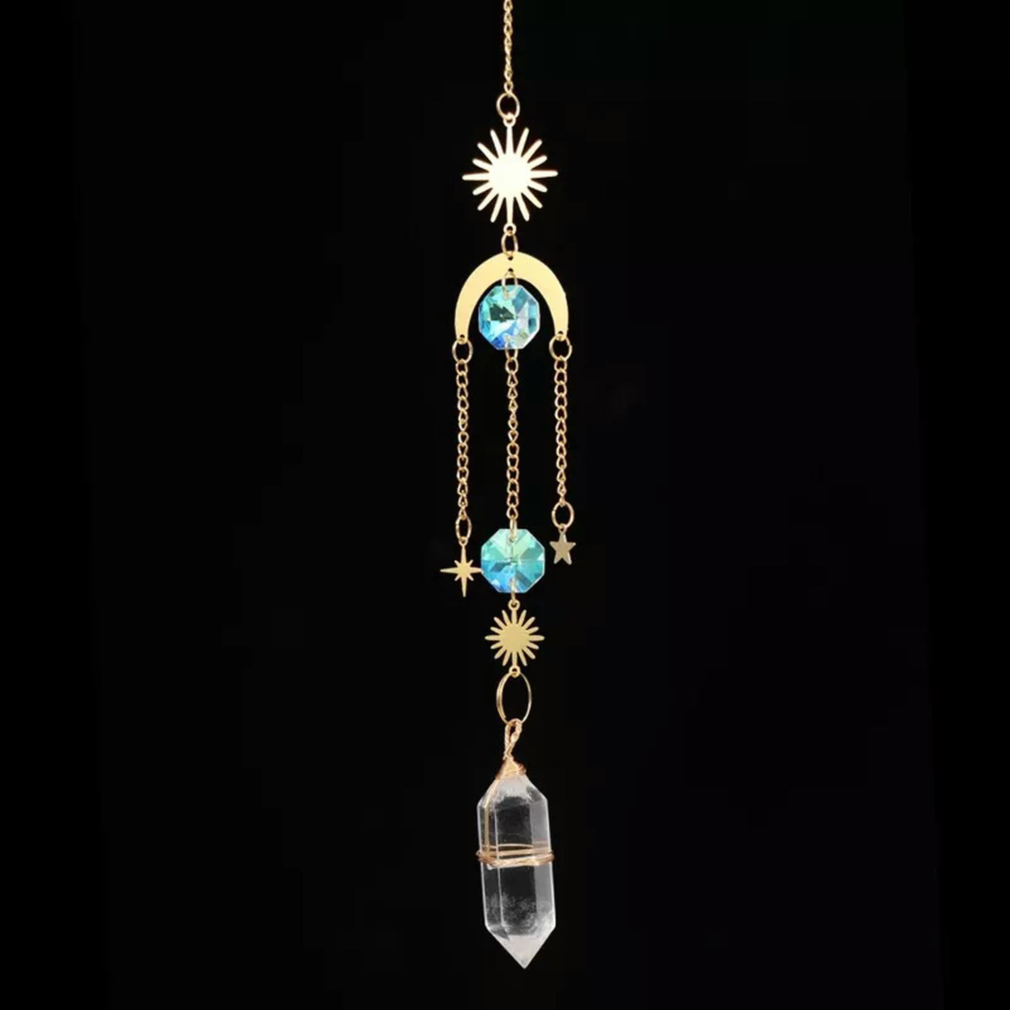 K-KED Natural Gems Clear Quartz Crystal Wind Chime Pendulum Point Wand ...