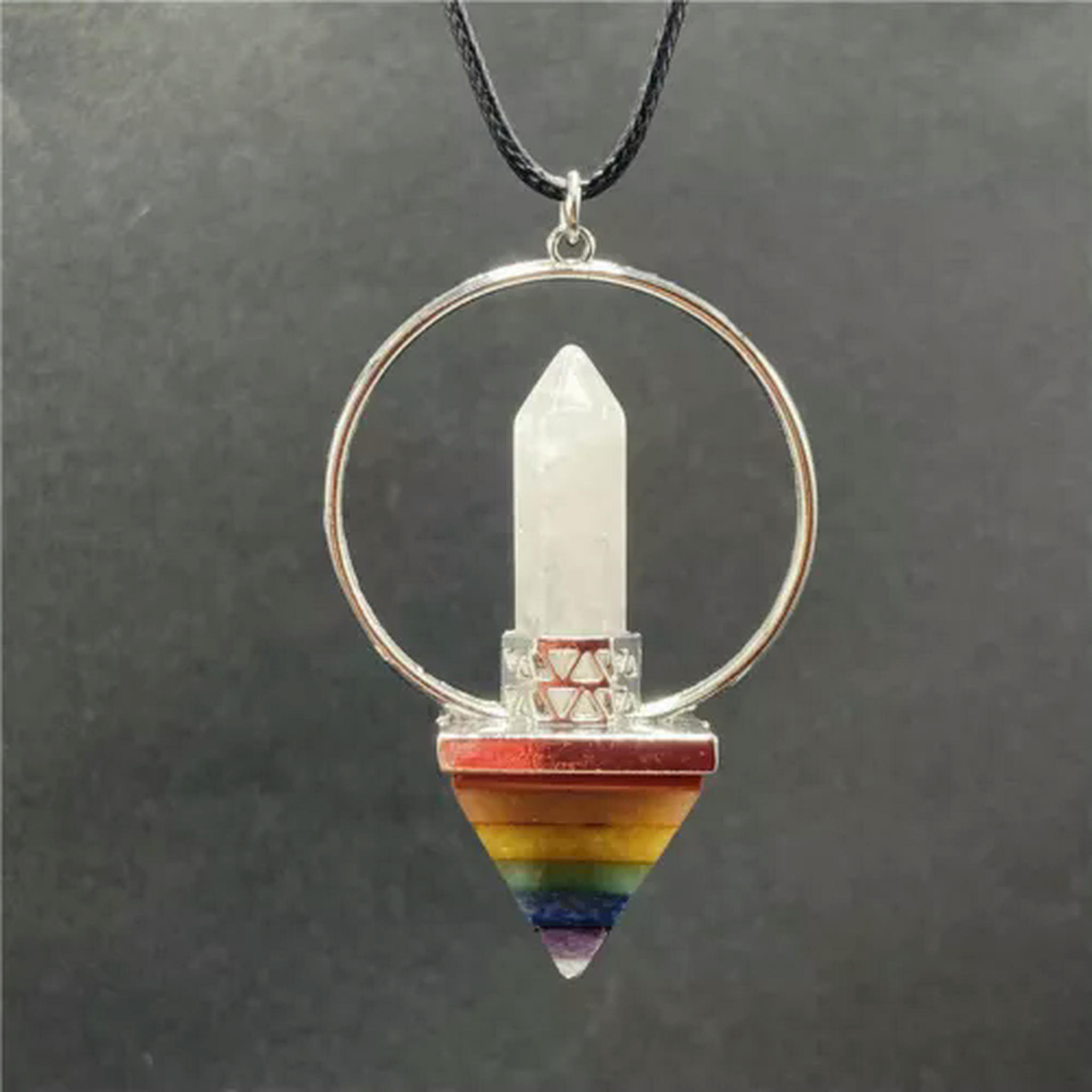 K-KED Natural Gemstone 7 Chakra Reiki Crystal Healing Pyramid Hexagon Pendulums 65mm-Seven ...