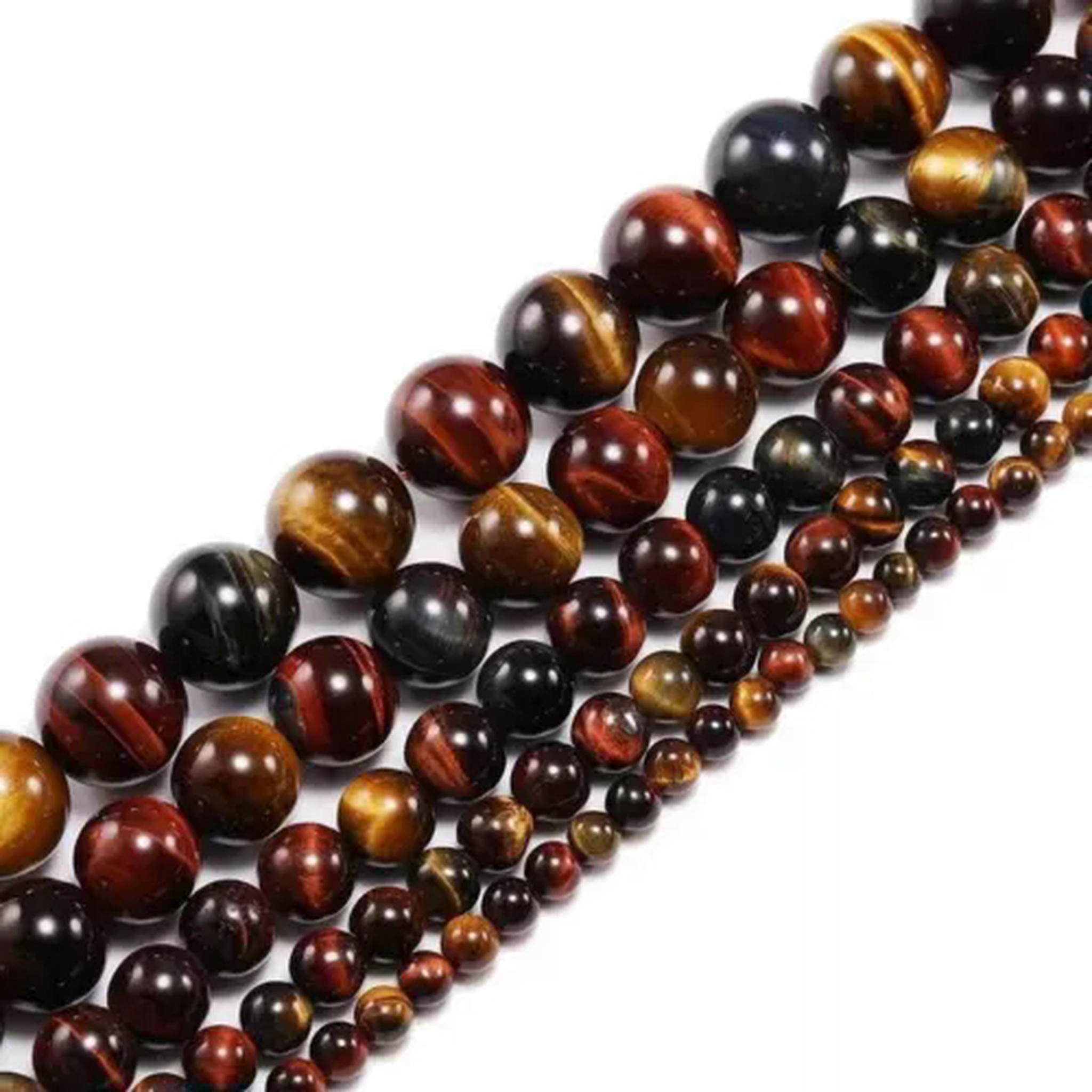 K-KED Natural Gemstone Multi-Color Tiger's Eye Round Beads 4mm 6mm 8mm ...