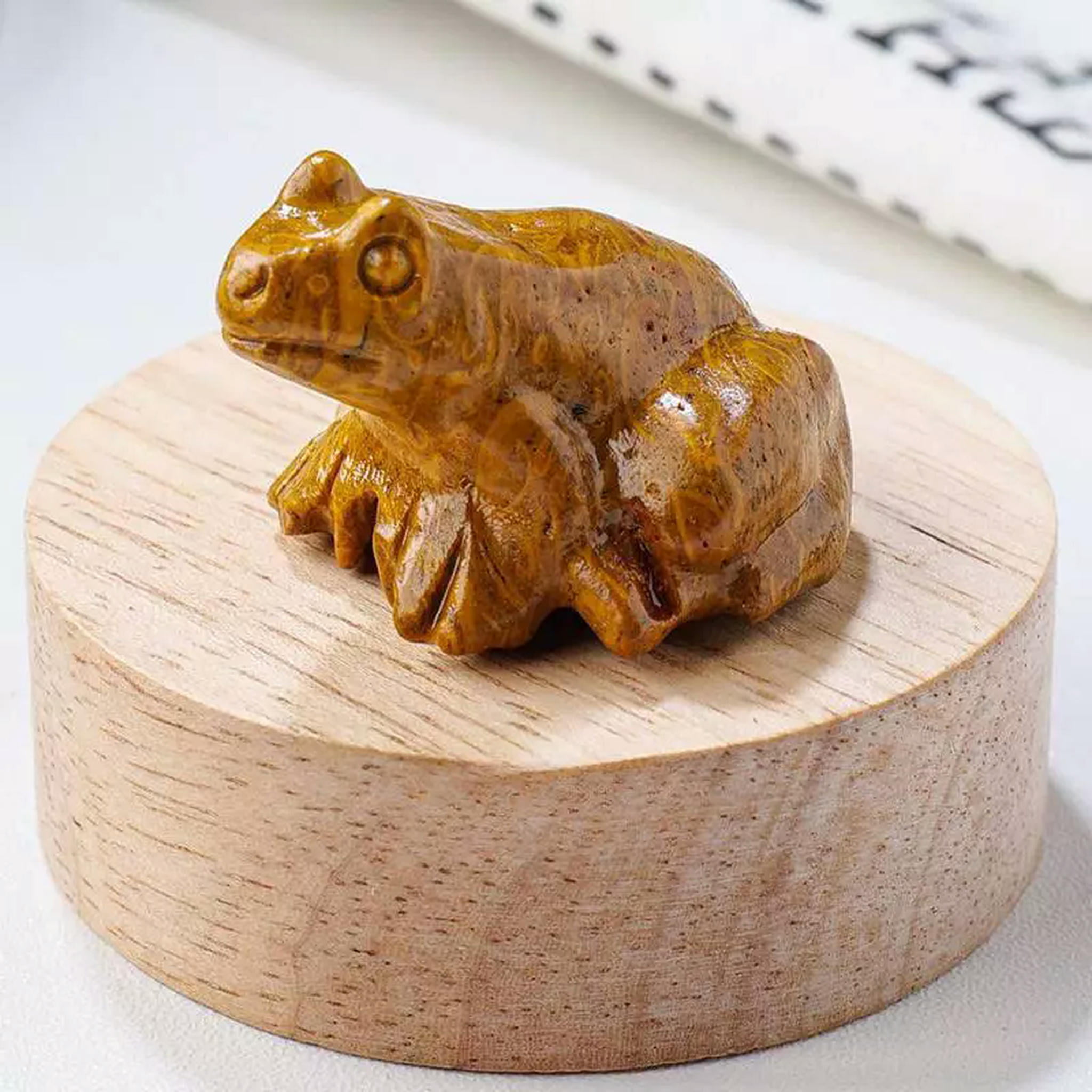 K-KED Natural Golden Silk Jade Quartz Crystal Frog Carved Mini Gem ...