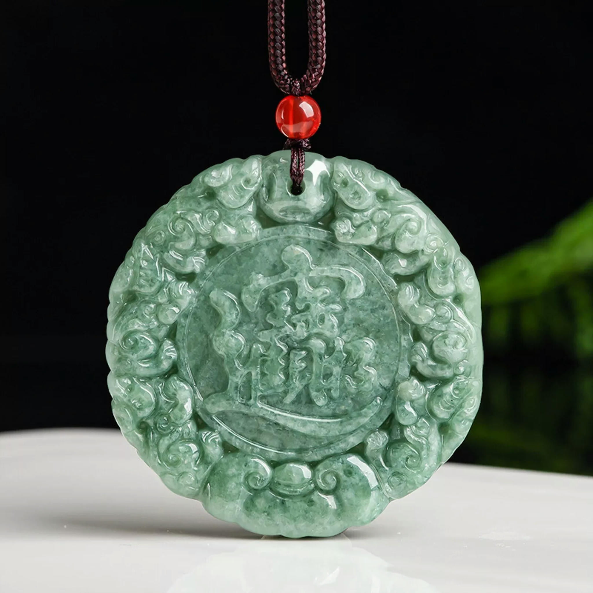 K-KED Natural Grade A Jade Jadeite Lucky Gift Chinese Character Wealth ...