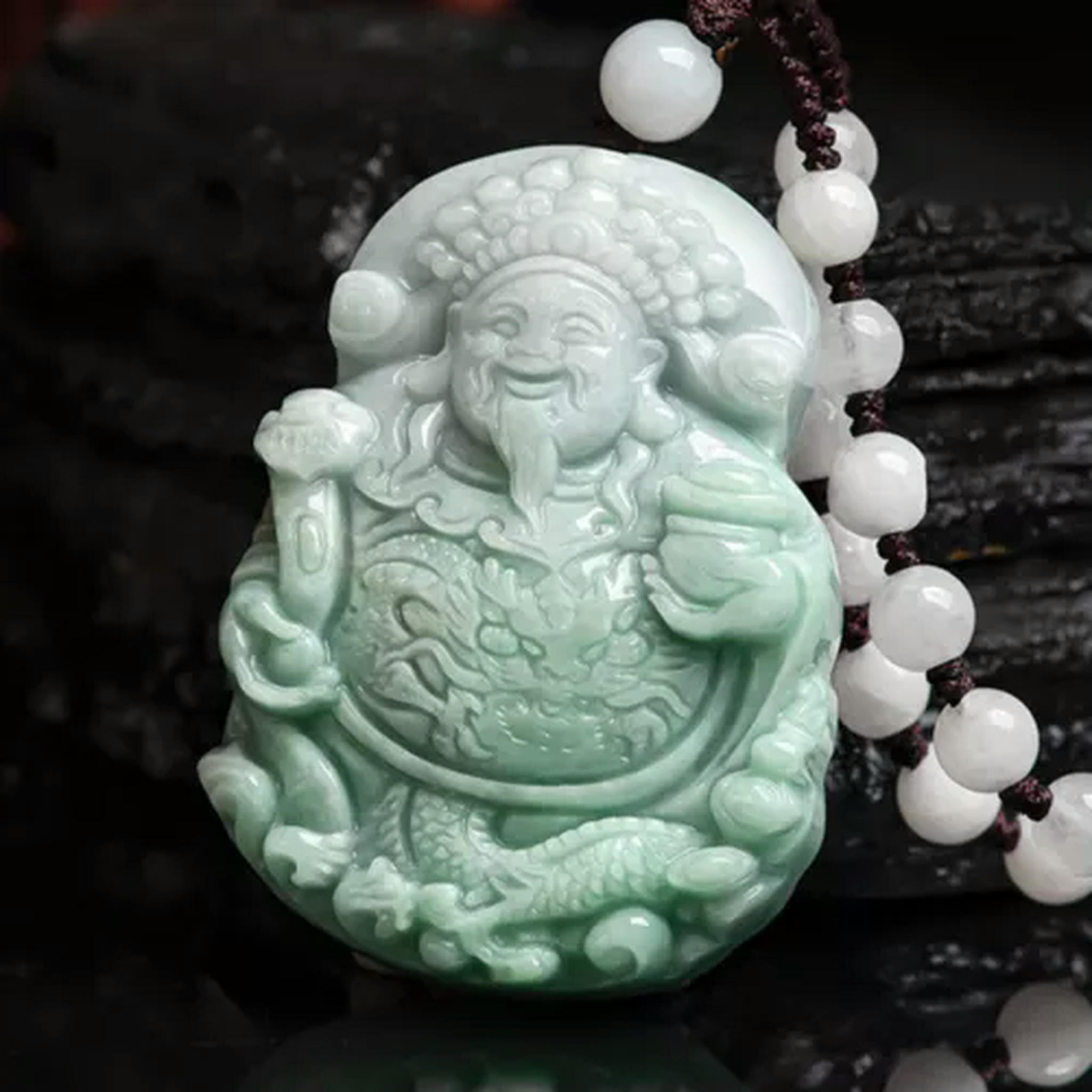 K-KED Natural Grade A Jade Jadeite Men Women Coin Dragon God Of Wealth ...