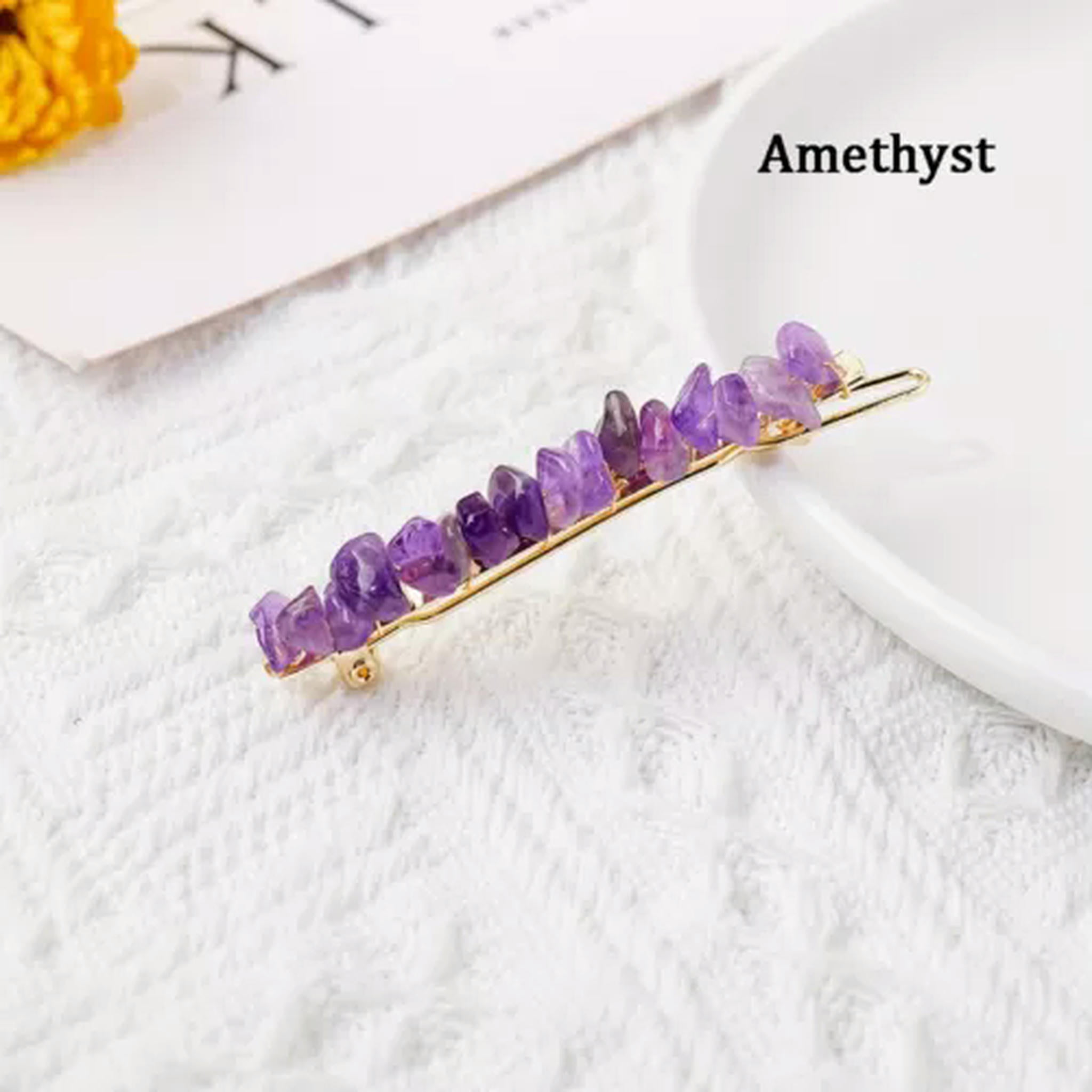 K-KED Natural Healing Quartz Crystal Braided Hair Clips Crushed Stone ...