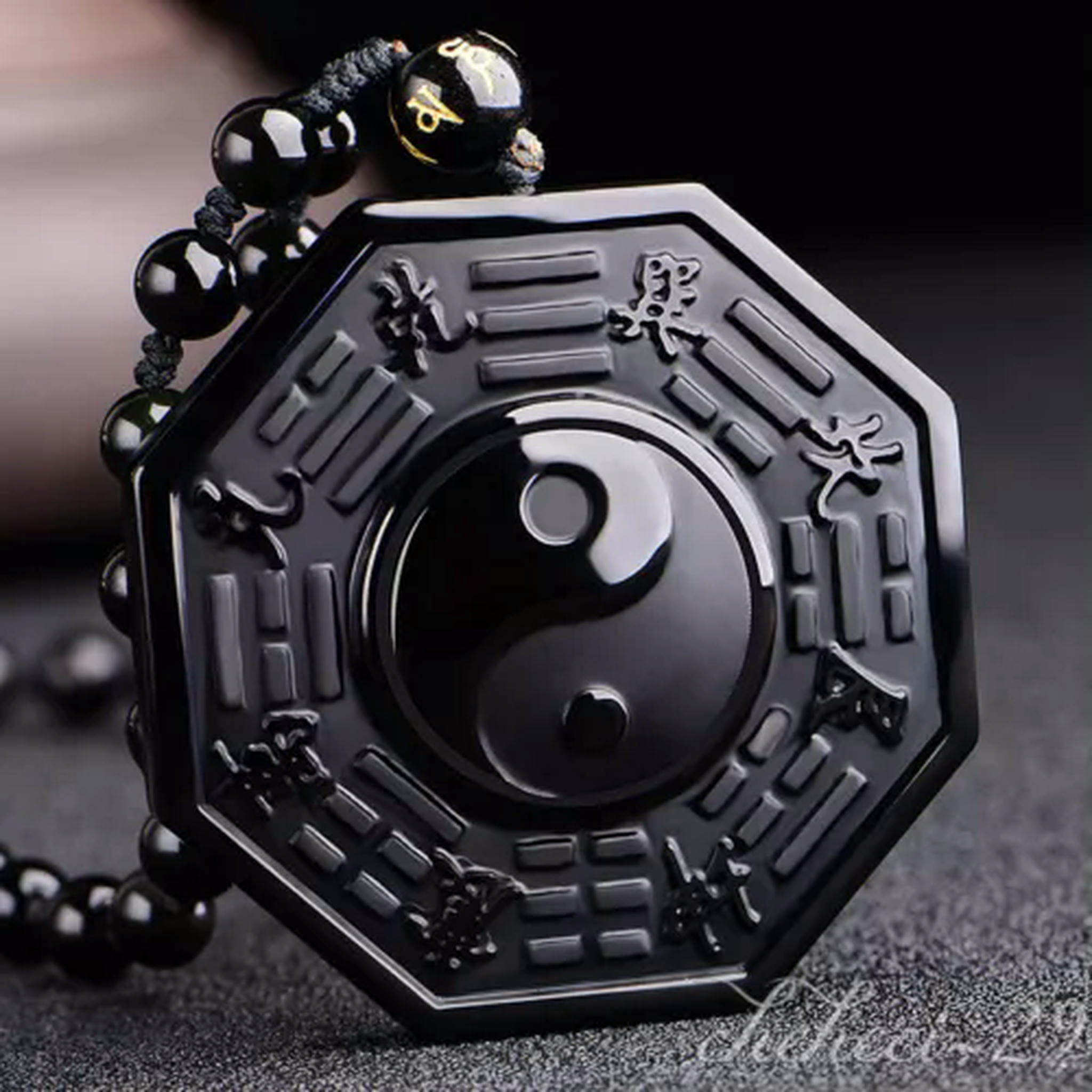 K-KED Natural Obsidian The Eight Diagrams Amulet Pendant Feng Shui ...