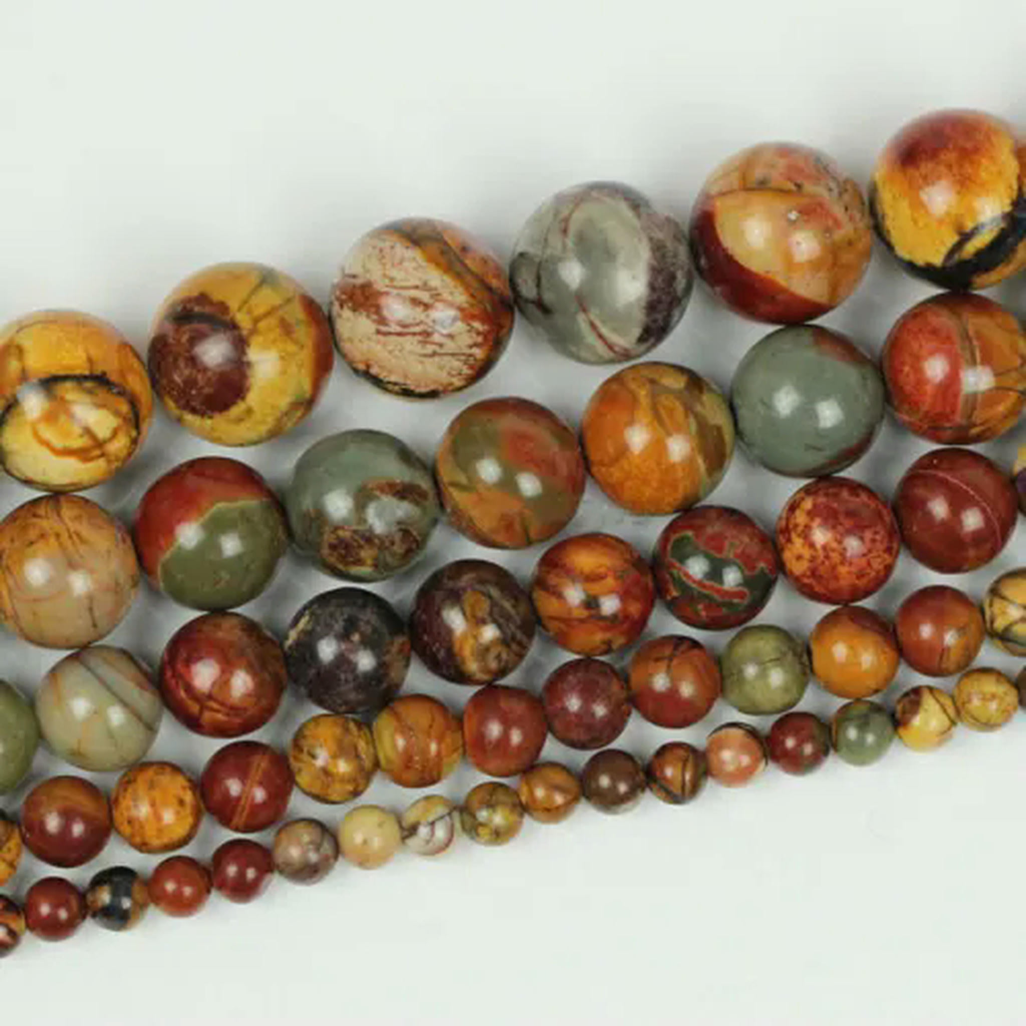 K-KED Natural Picasso Jasper Round Loose Gemstone Beads 15.5" 6mm 8mm 10mm 12mm 14mm-6 mm ...