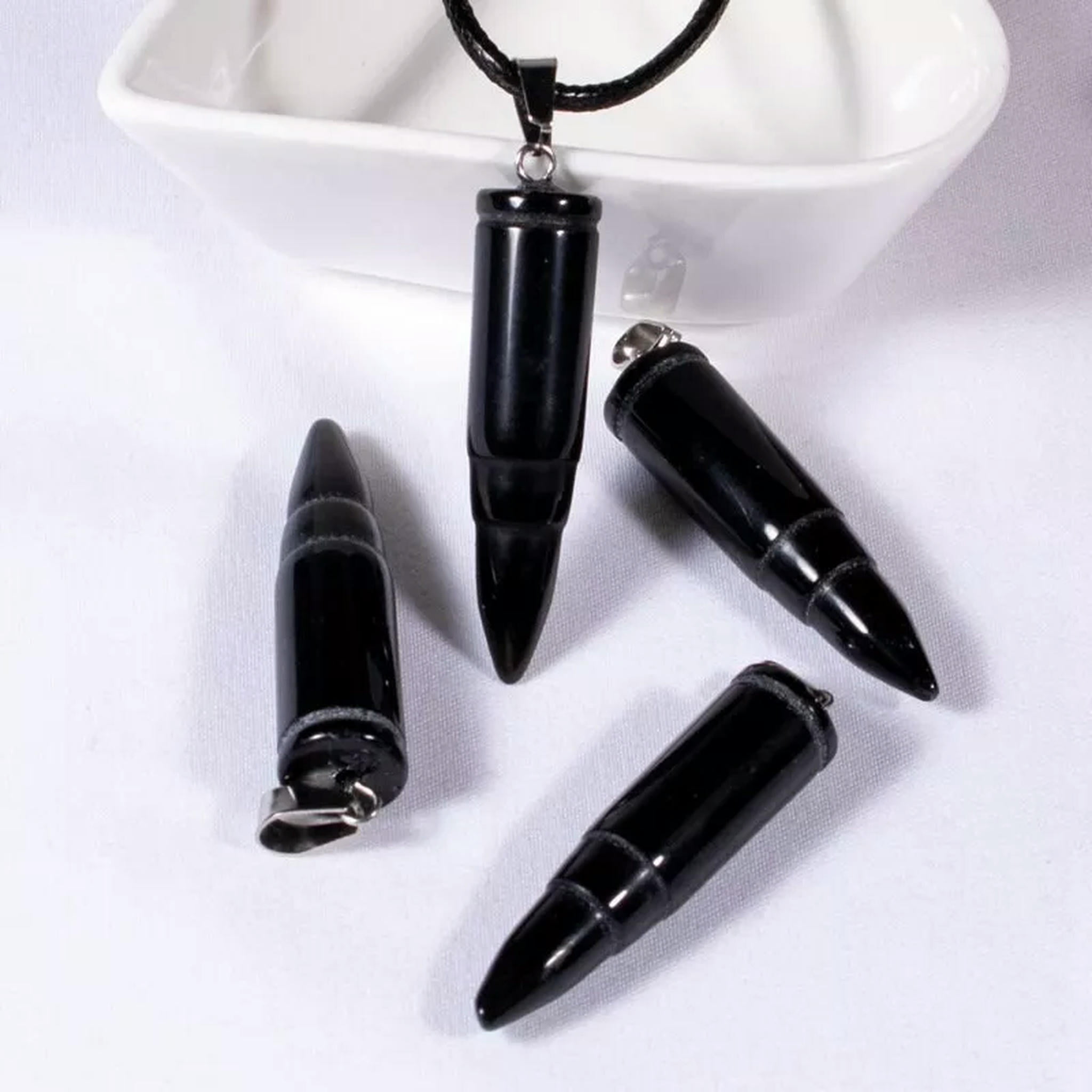 K-KED Natural Quartz Black Obsidian Reiki Crystal Point Bullet Amulet ...