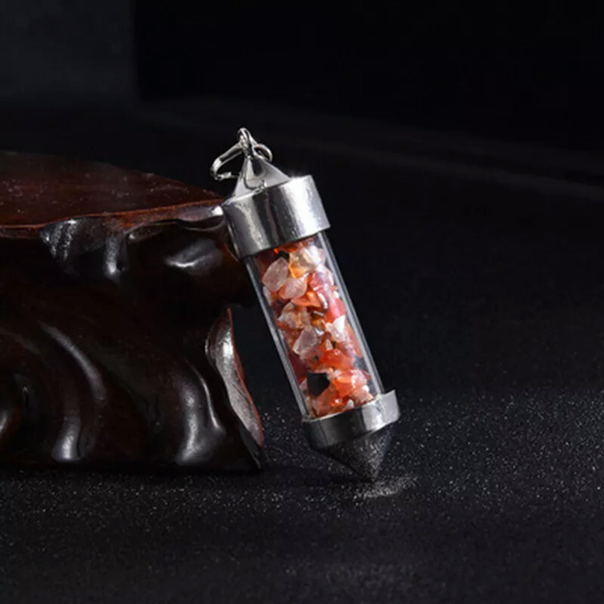 K-KED Natural Red Agate Gravel Drift Bottle Pendant Bead Pendulum ...