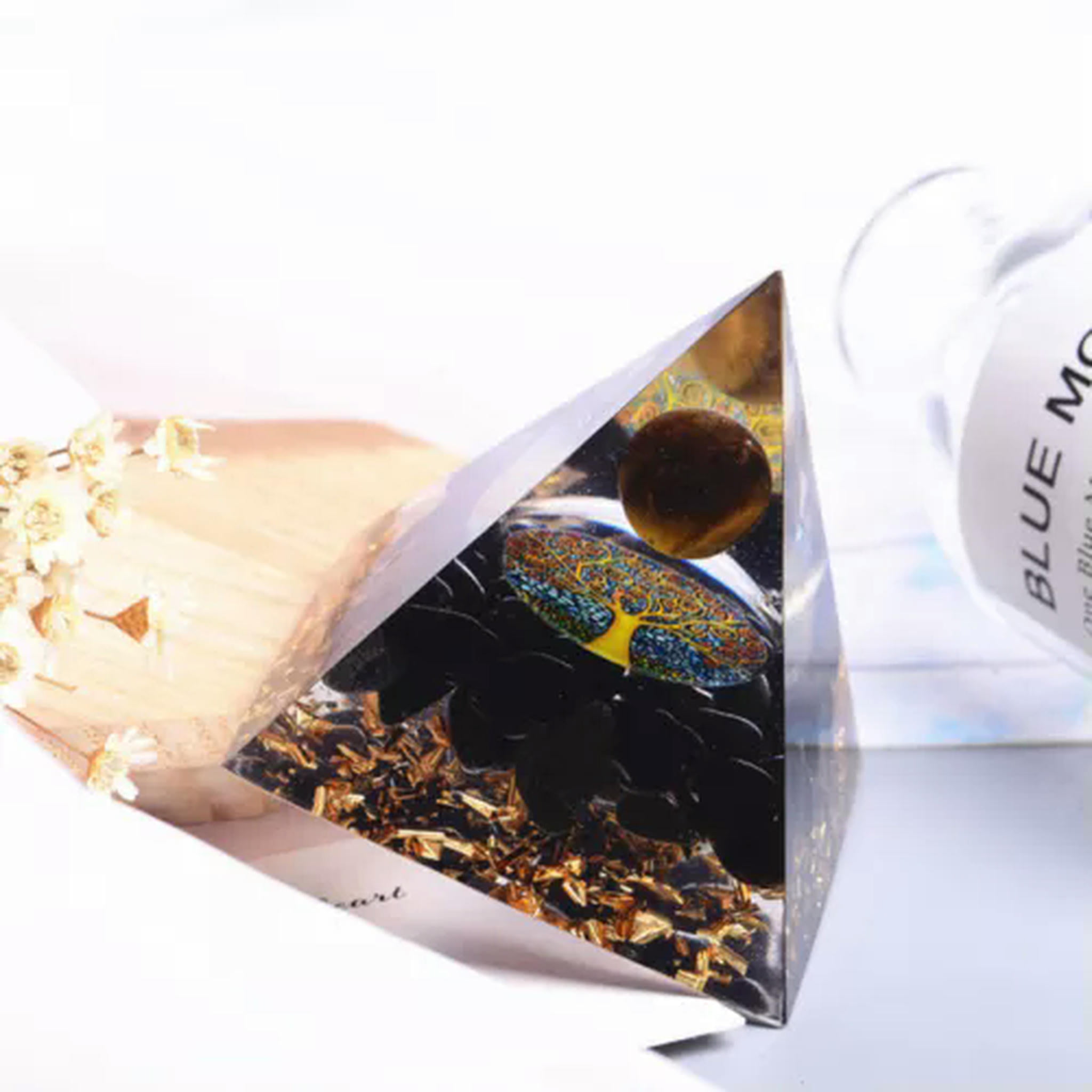 K-KED Natural Rose Crystal 3D Pyramid Amethyst Orgonite Epoxy Healing ...