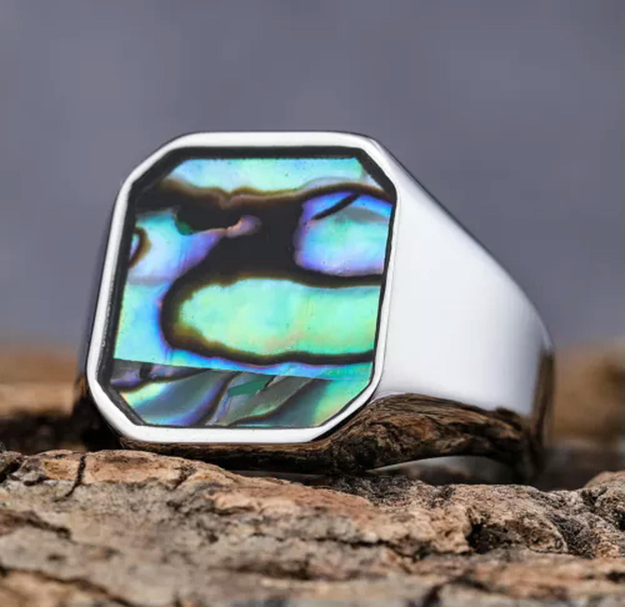K-KED Natural Square Colorful Sea Shell Ring Stainless Steel Fashion ...