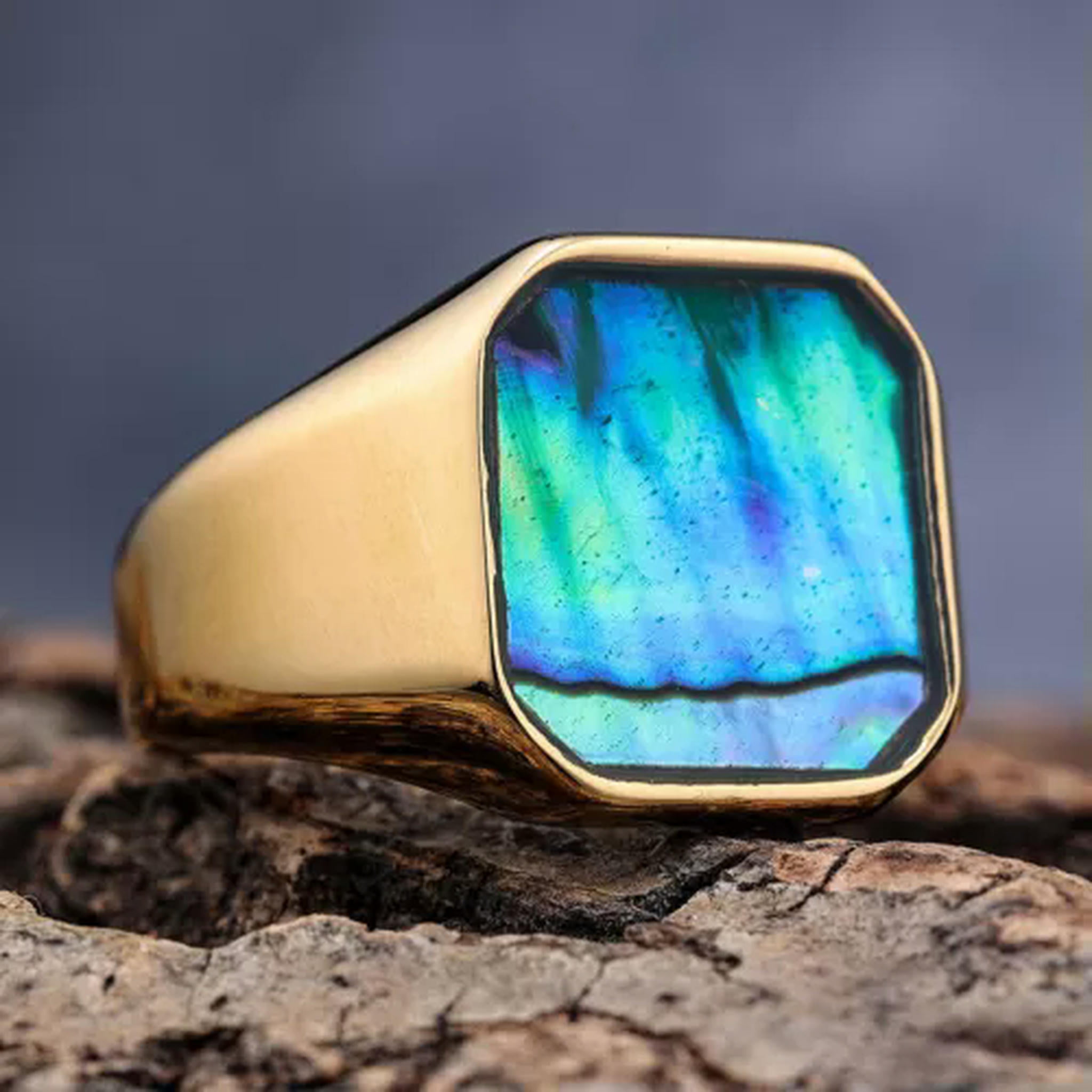 K-KED Natural Square Colorful Sea Shell Ring Stainless Steel Fashion ...