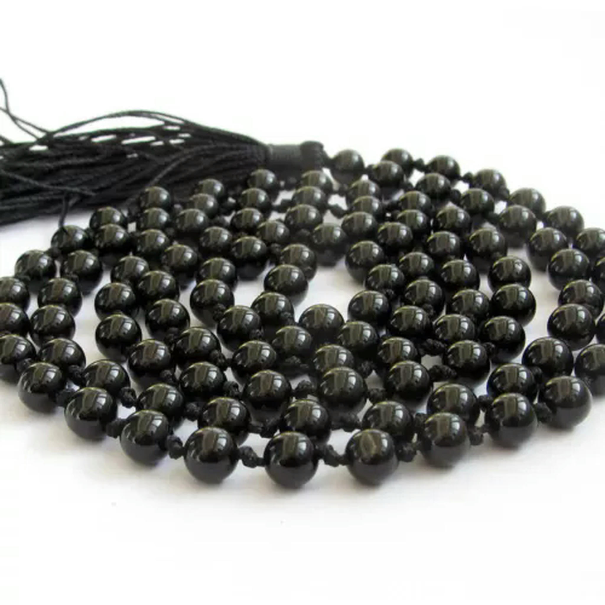 K-KED Natural Tibetan Buddhist Black Agate Gems Prayer 108 Beads Mala ...