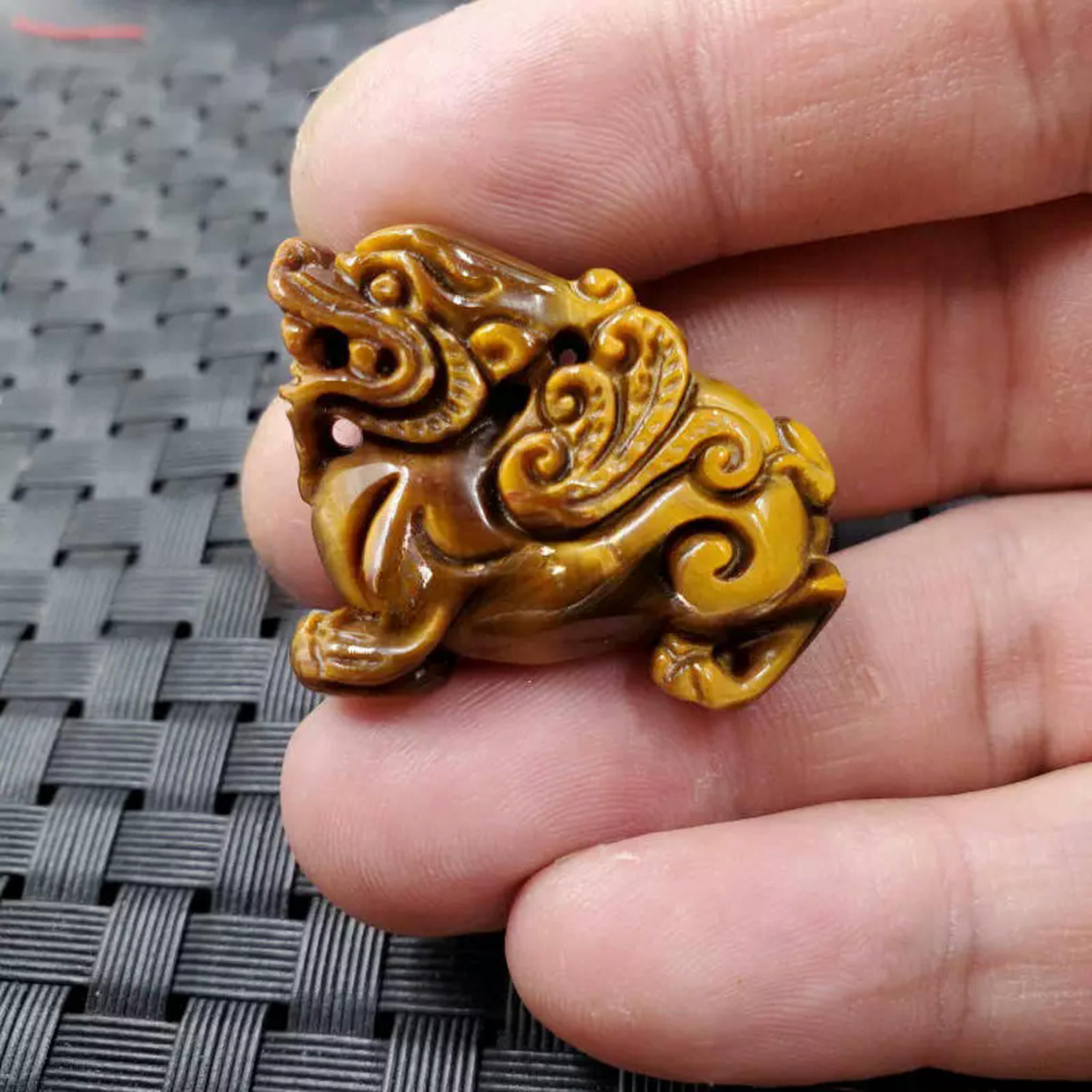 K-KED Natural Tiger's Eye Stone Pixiu Quartz Carved Energy Crystal ...