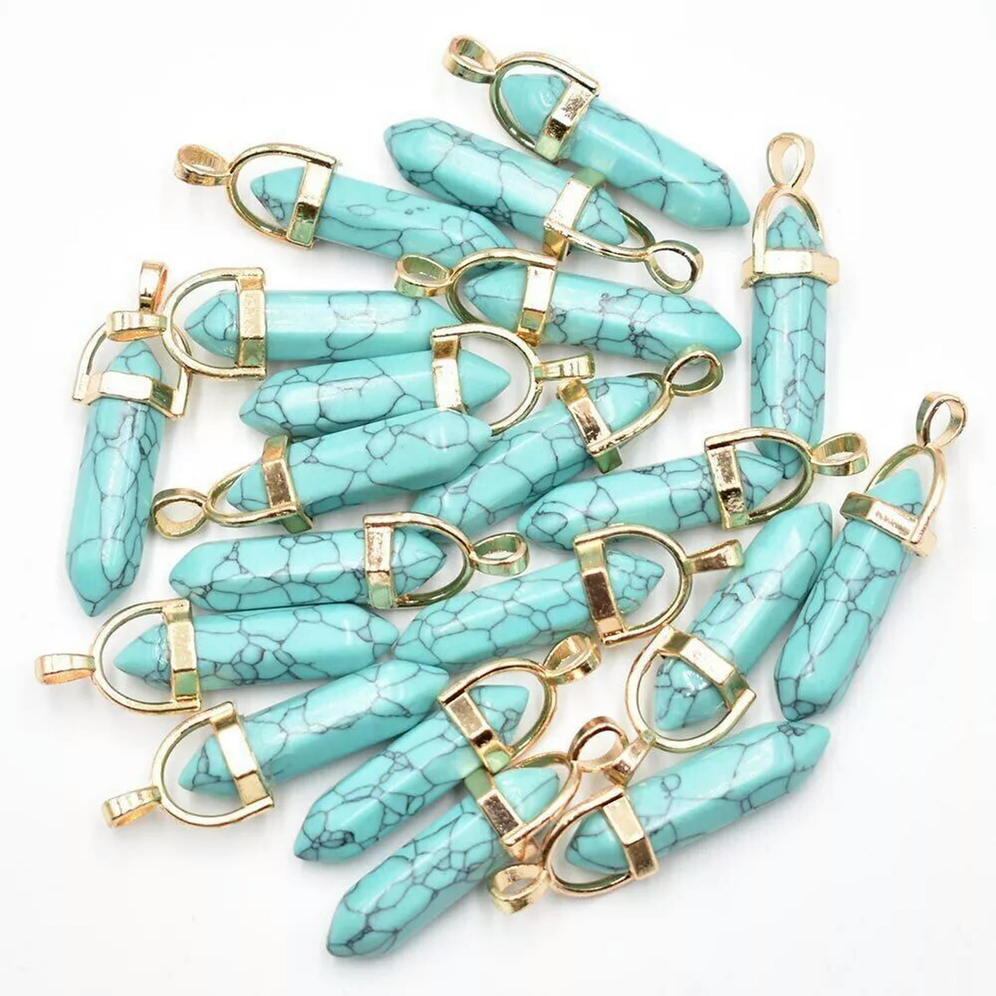 K-KED Natural Turquoise Stone 50pcs Hexagonal Column Pendants for DIY ...