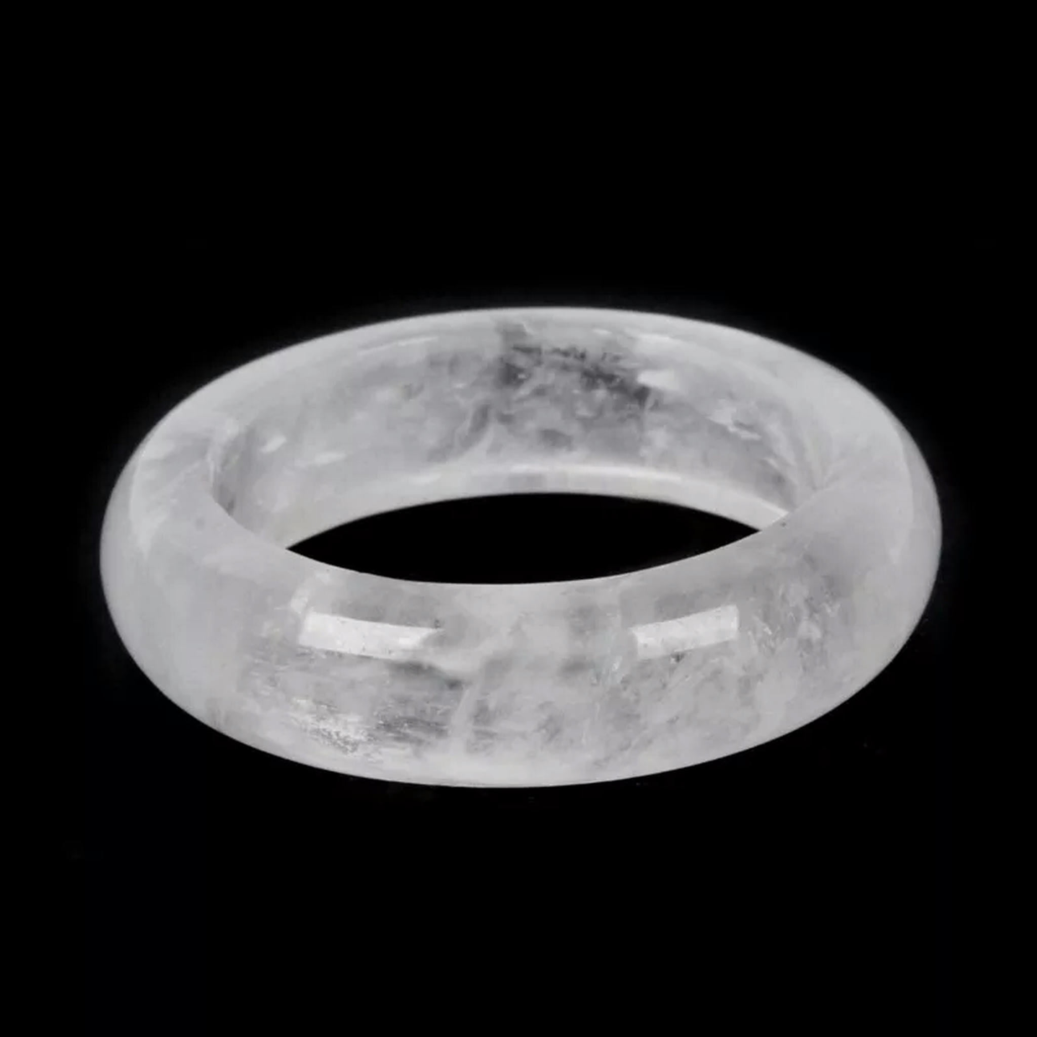 K-KED Natural White Crystal Ring Quartz Gemstone Round Ring Reiki ...