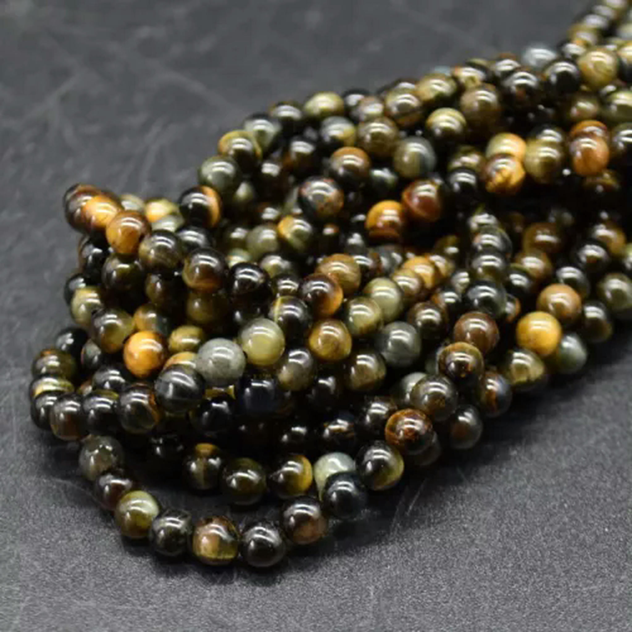K-KED Natural Yellow Blue Tiger Eye Gemstone Round Beads - 4mm, 6mm ...
