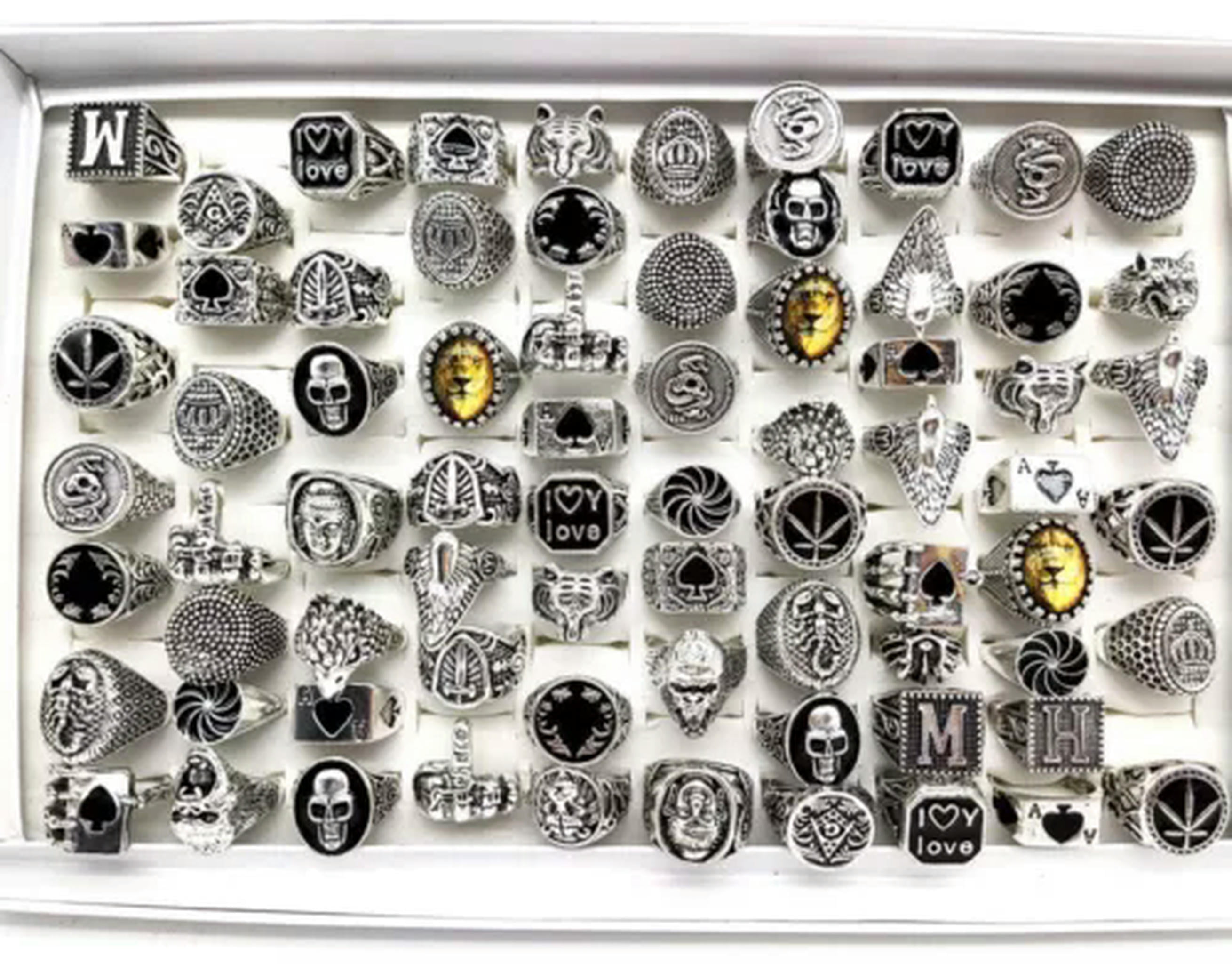 K-KED New 25pcs Top Styles Retro Metal Alloy Men Ring Punk Style Male ...