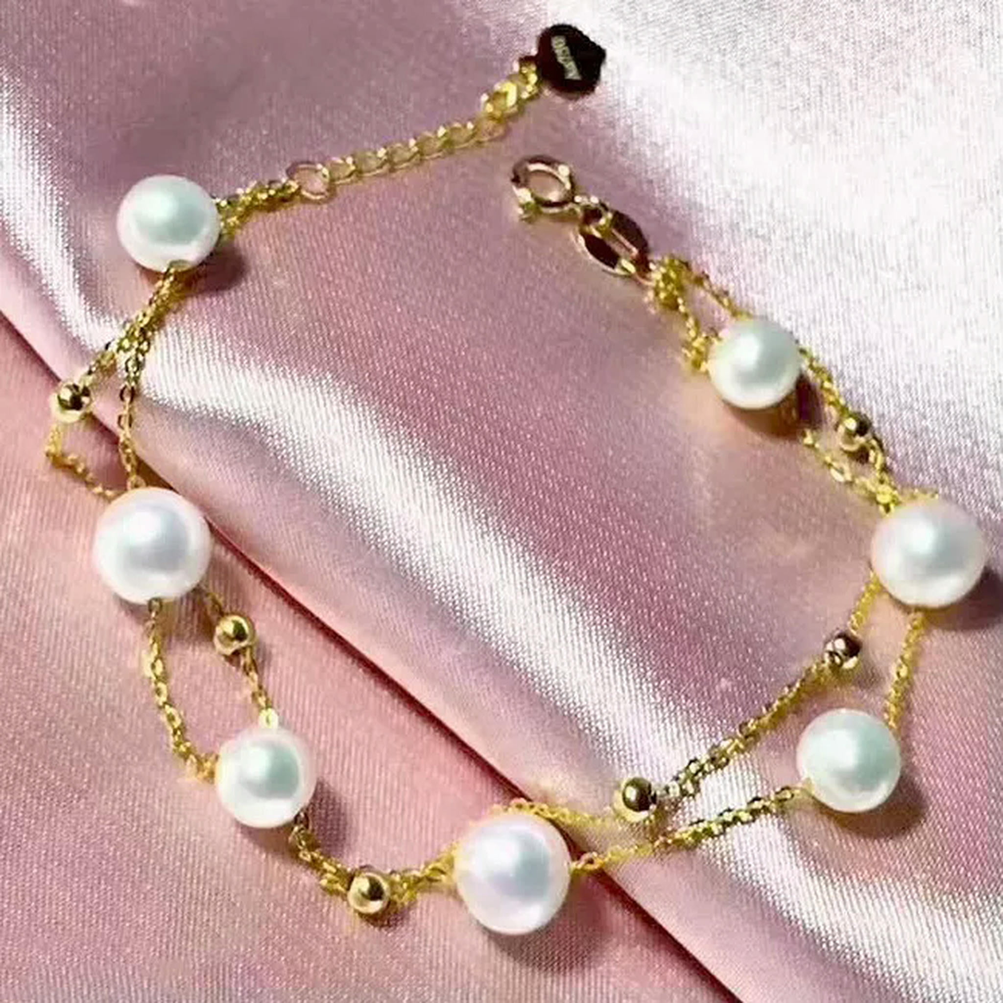 K-KED New Au750 18K Yellow Gold Bracelet Woman's Elegant Pearl Lucky O Link Bead Chain - Walmart.com